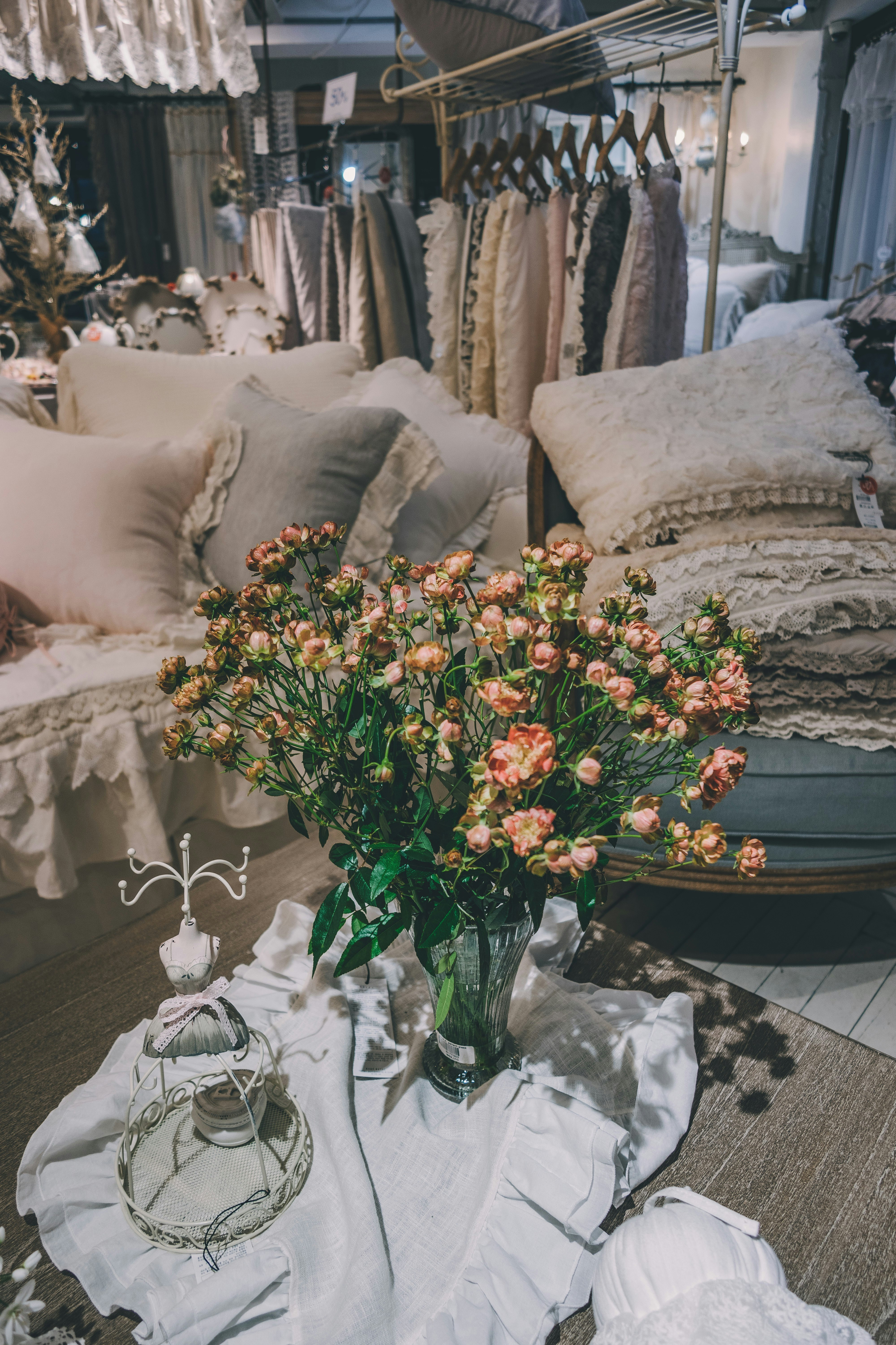 Blush Bouquet Centerstage in a Cozy Textile Shop