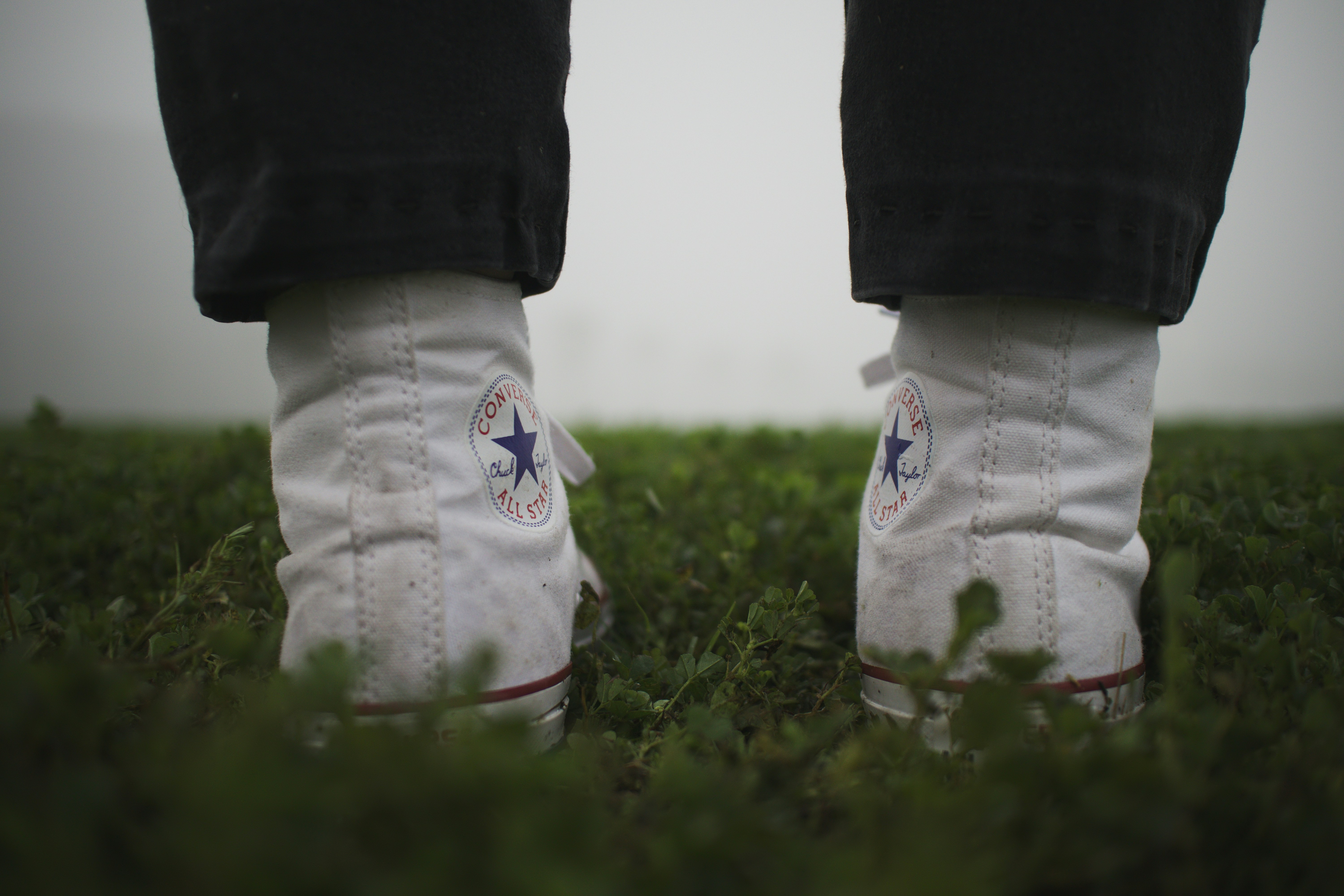 Person wearing pair of white Converse high-top sneakers photo – Free ...