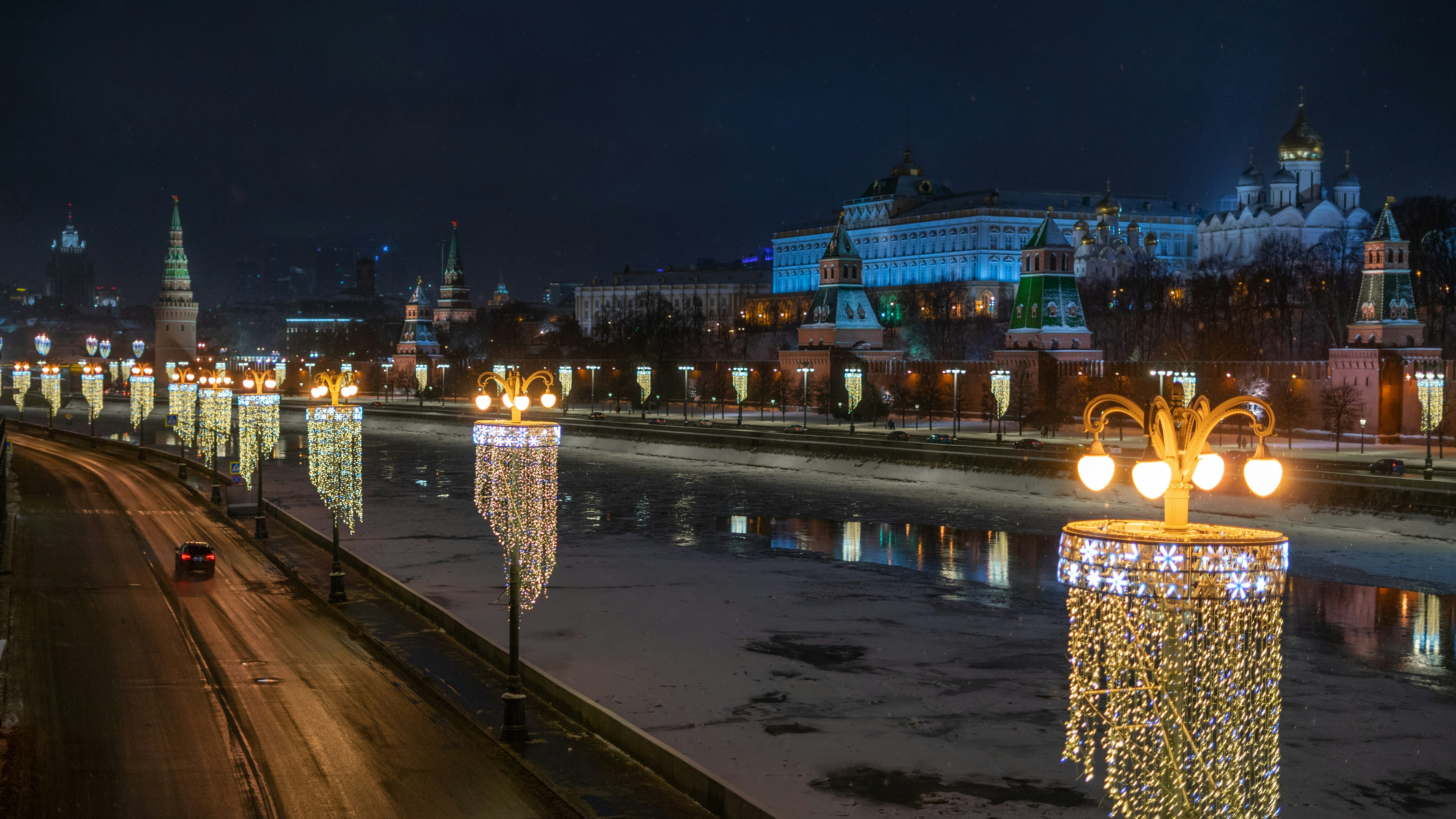 Lantern-lit Bridge Over a Frosted Moscow Night
