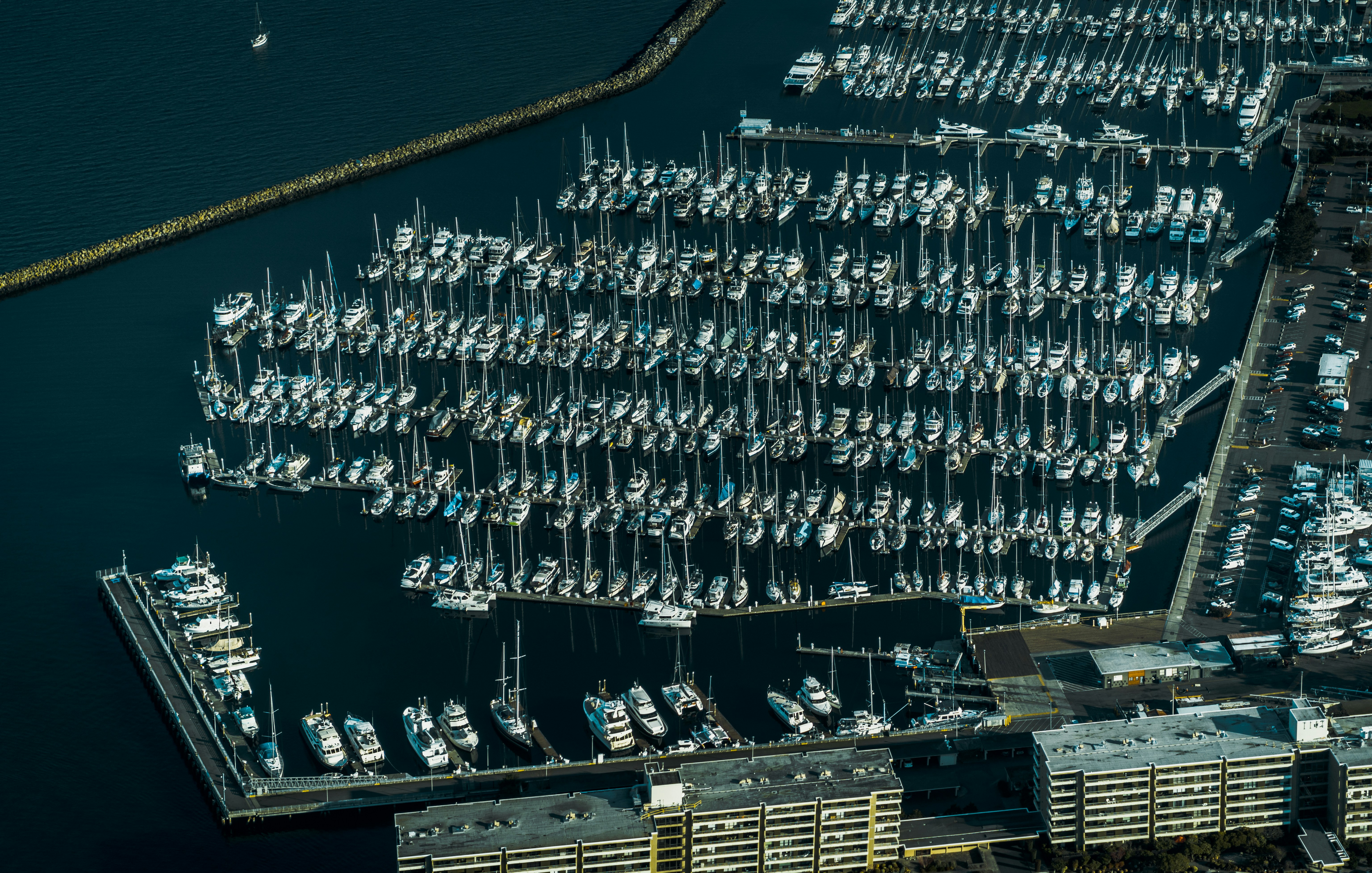 Aerial Grid of Yachts: Rows of Boats Form a Maritime Mosaic
