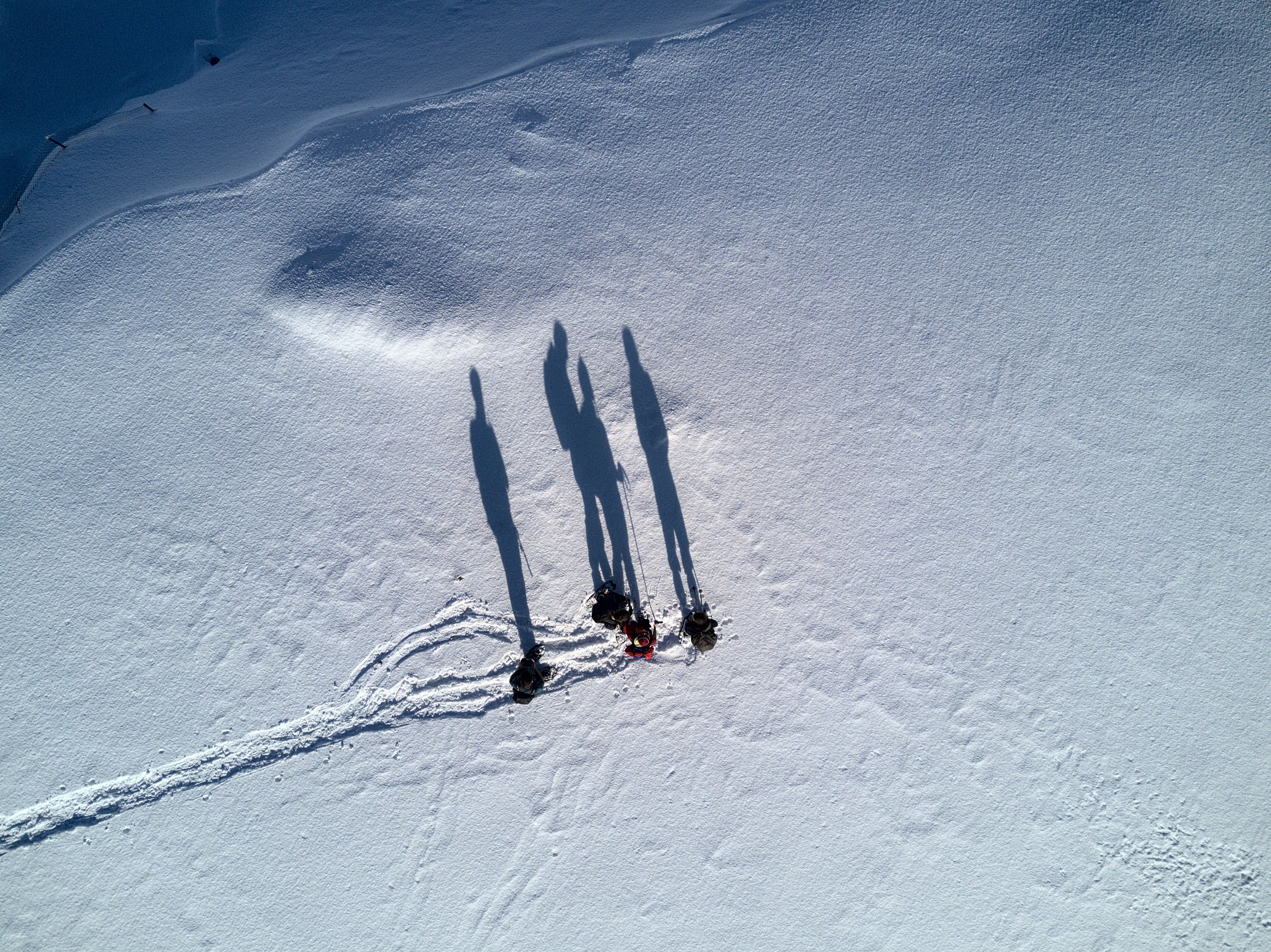 Walking in the snow with the sun low in the sky gives some of the best shadows seen from above.
It looks like we were walking on the moon.