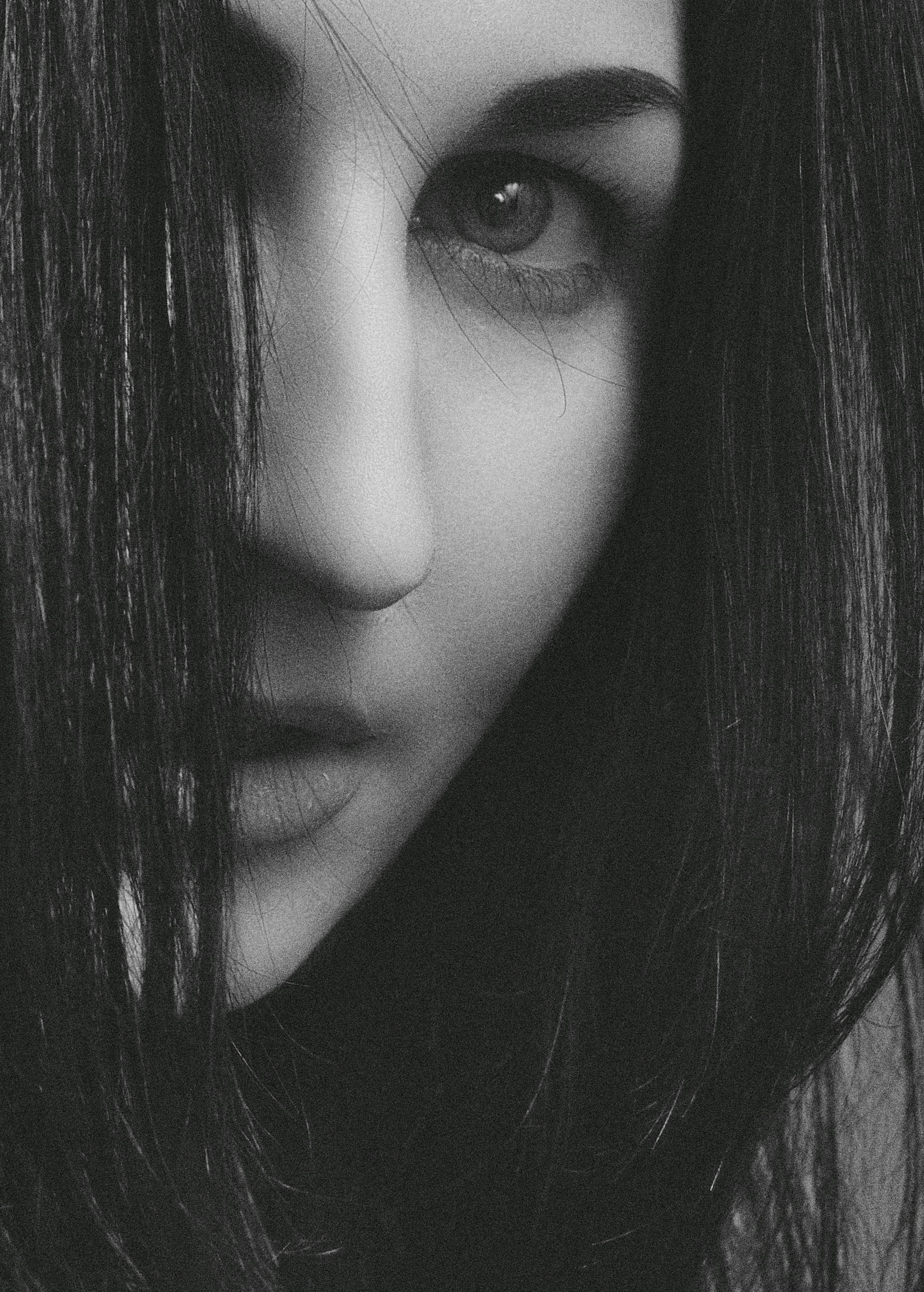 Woman's face grayscale photo photo – Free Portrait Image on Unsplash