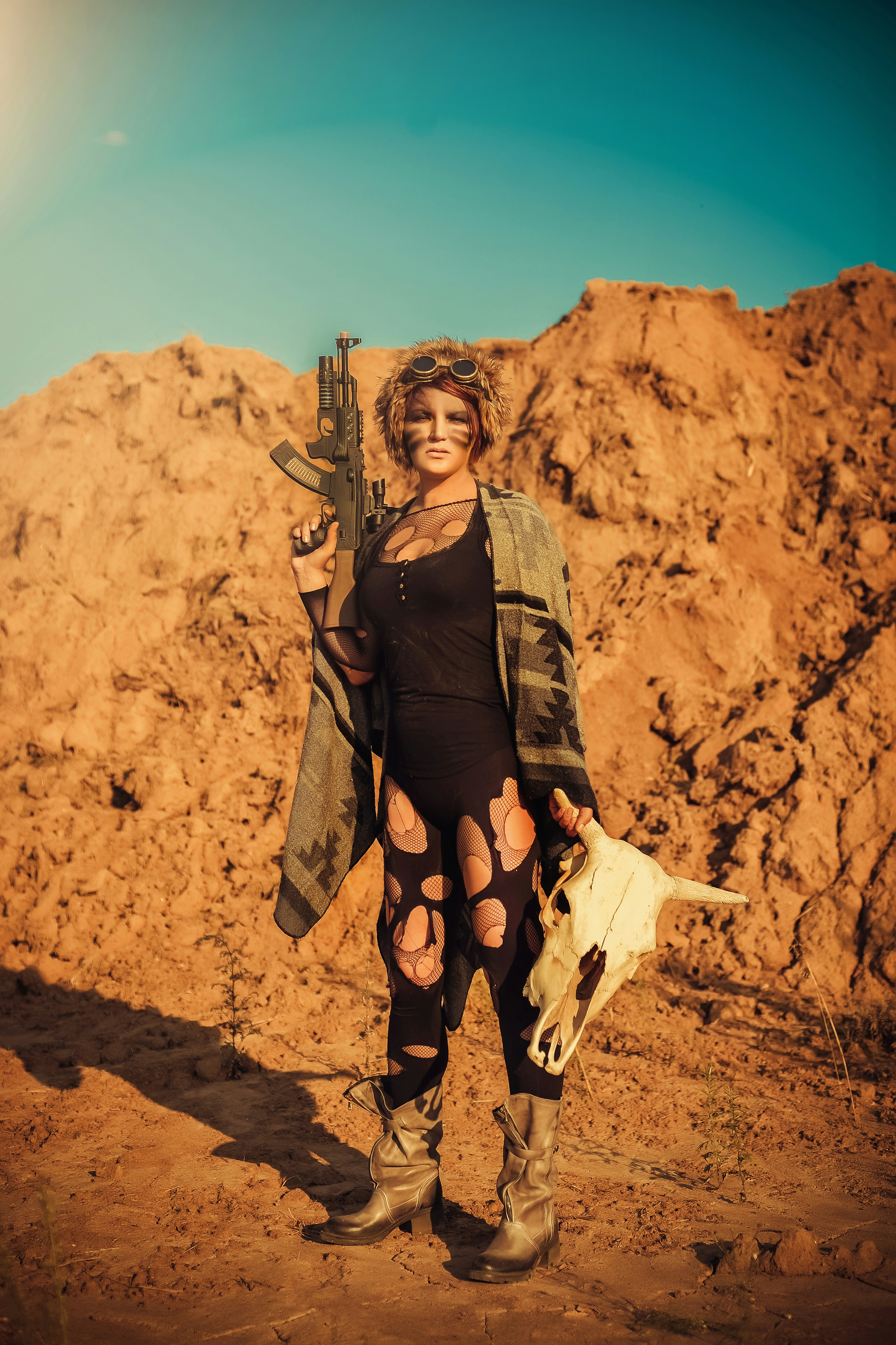 Dustbound Vanguard: Rifle-Wielding Nomad Among Rust Hills
