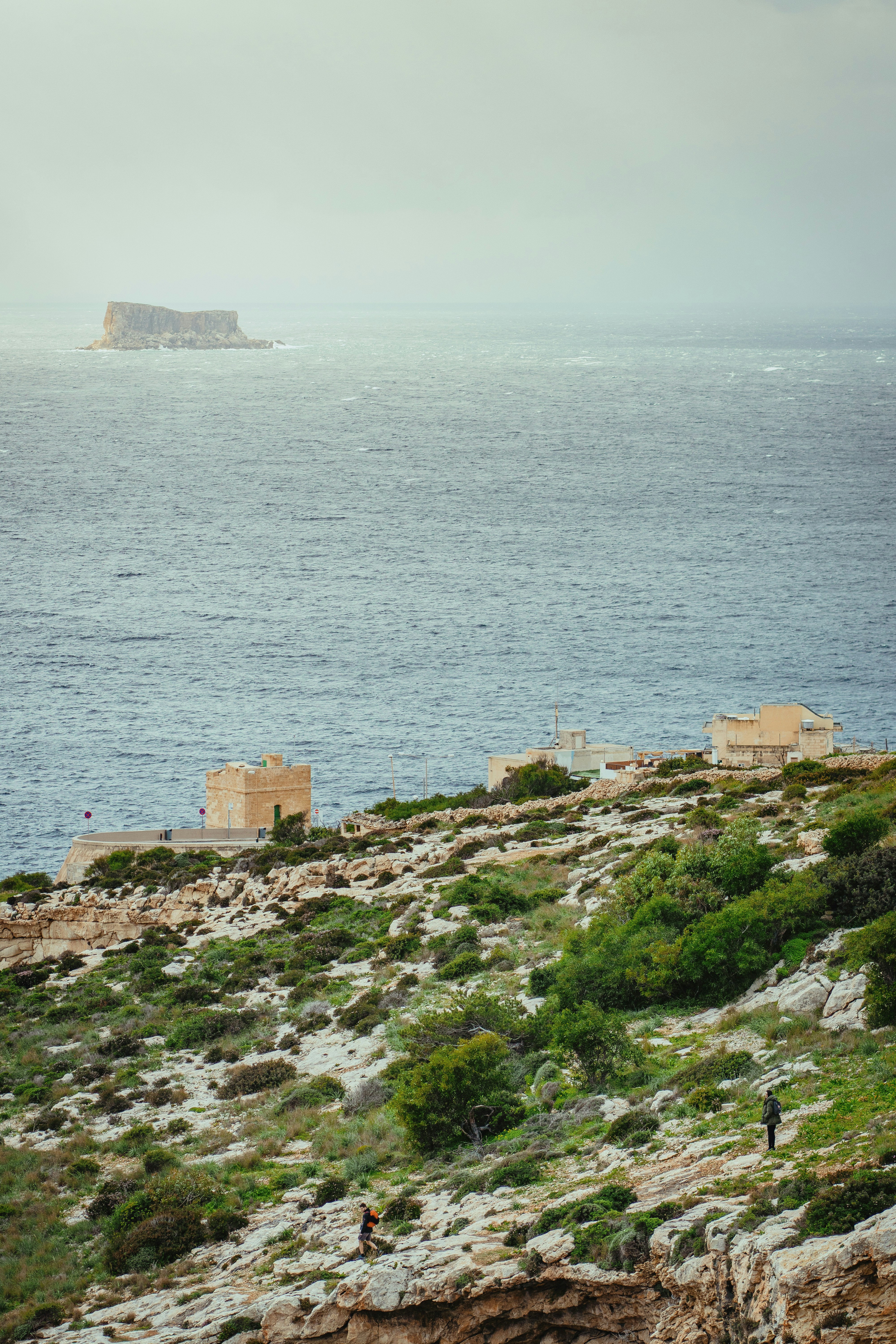 Terraced Coastline and a Distant Isle: Quiet Paths Above the Sea