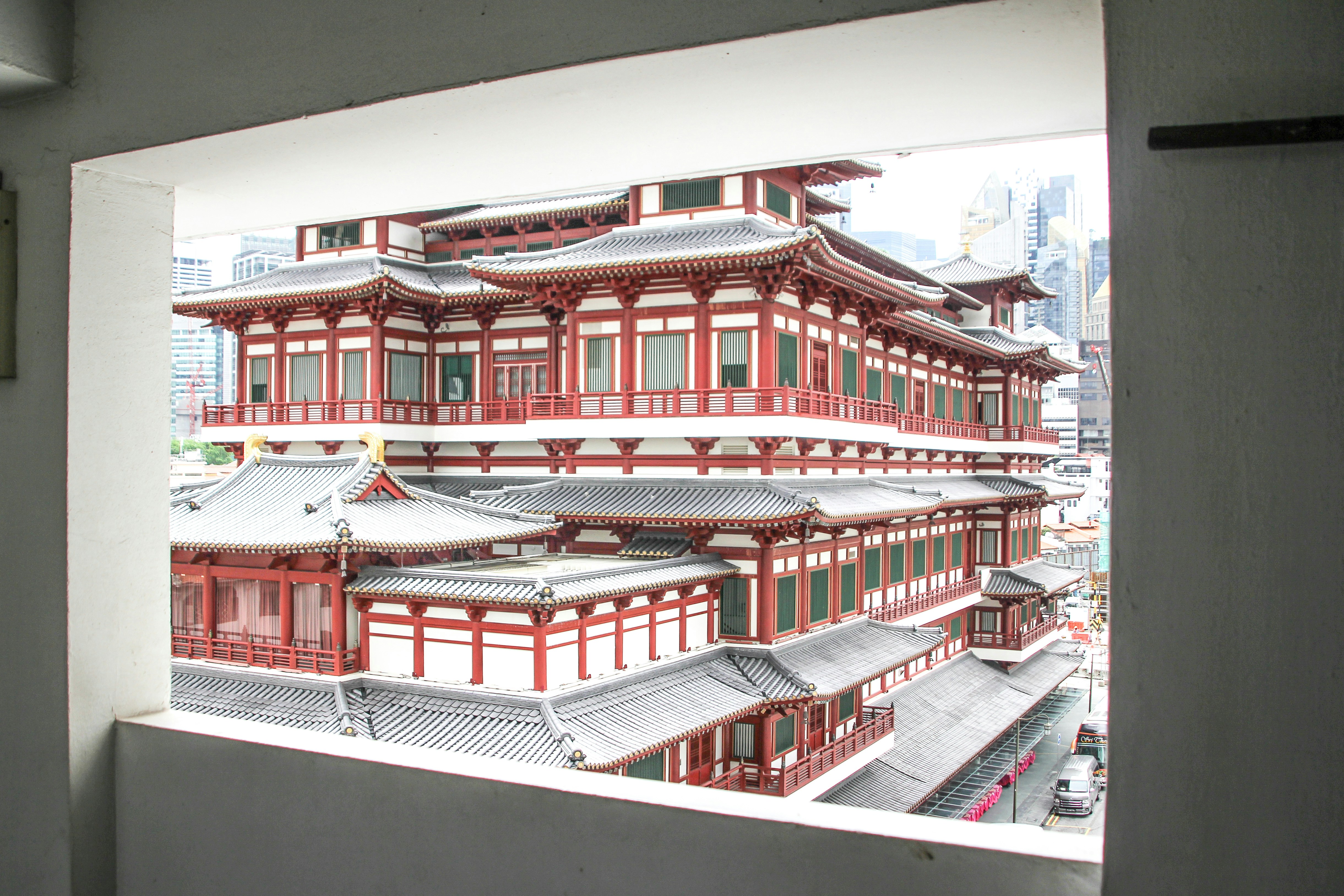 white and red wooden buildings