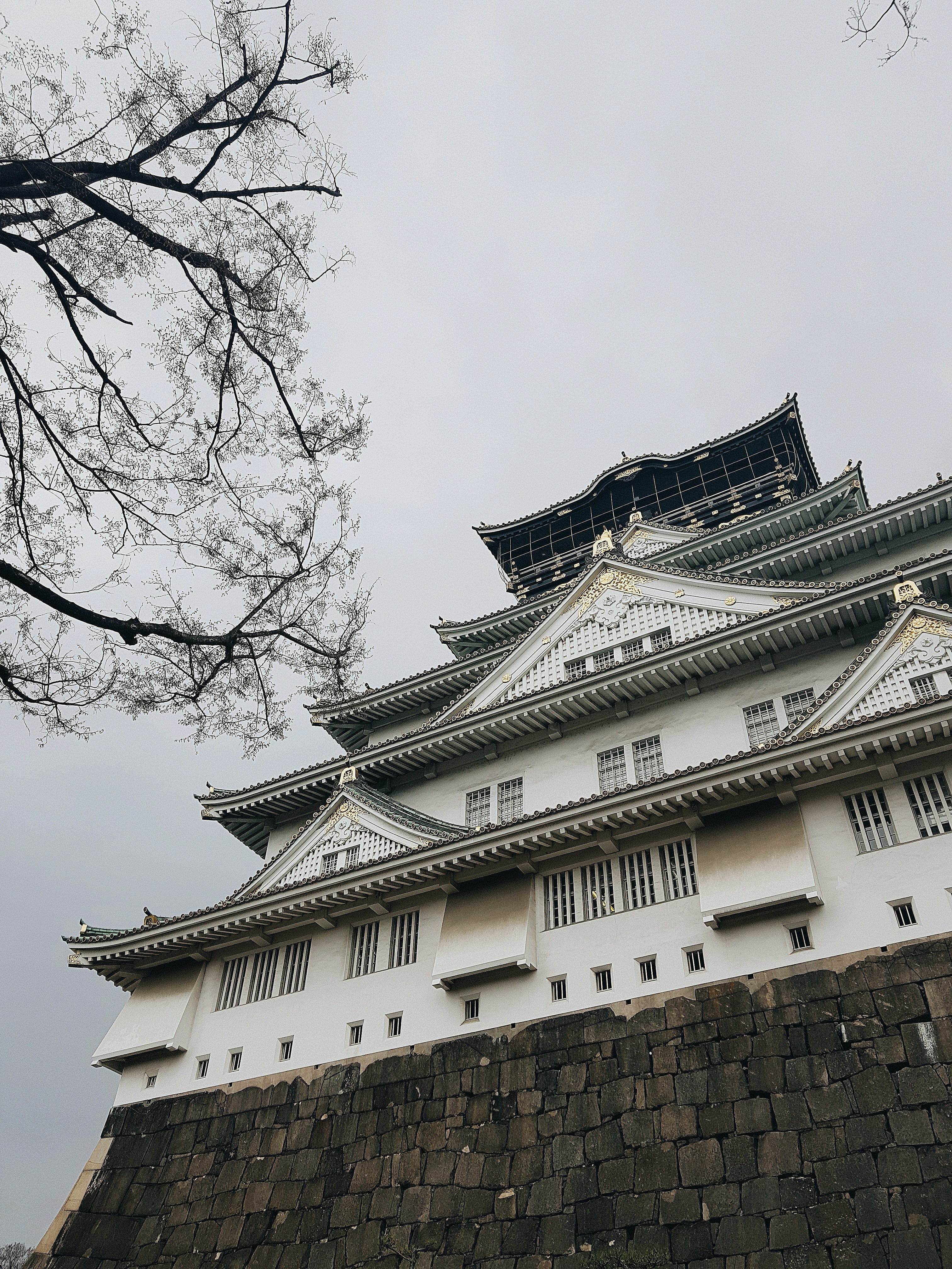 Historic castle stands majestically against a cloudy backdrop, showcasing intricate architectural details and a sturdy stone foundation.