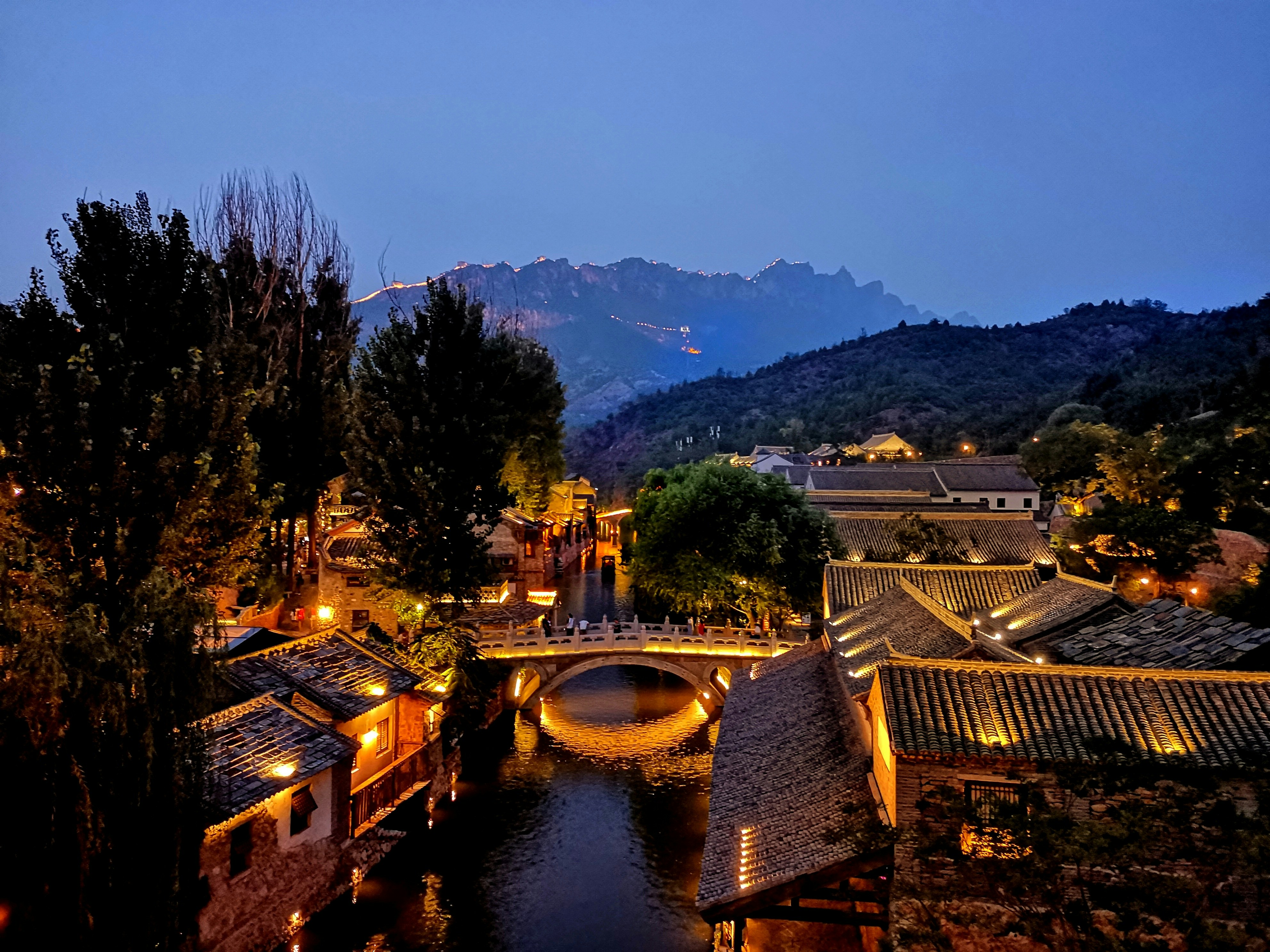 Lanterns Along the Ancient Canal at Dusk