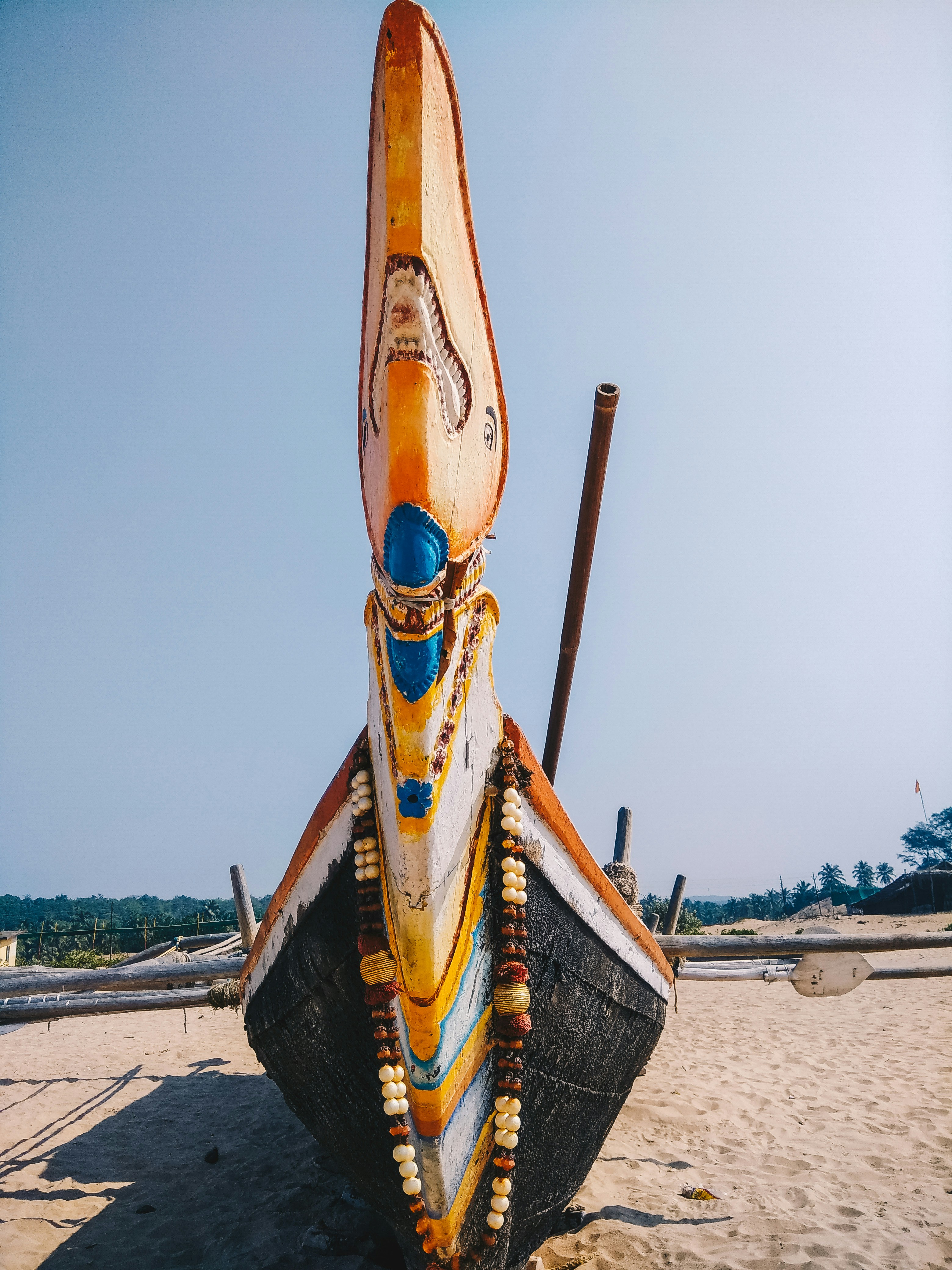 Colorful Boat Bows Out of the Sandlike Shore