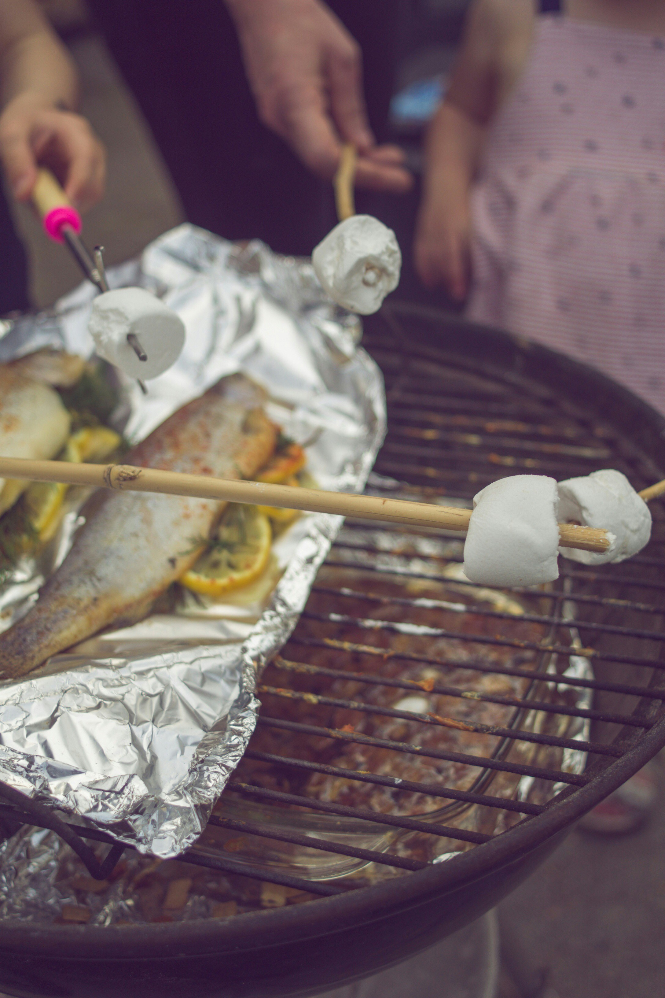 Grill-side S'mores: Marshmallow Skewers Hover Over the Charcoal