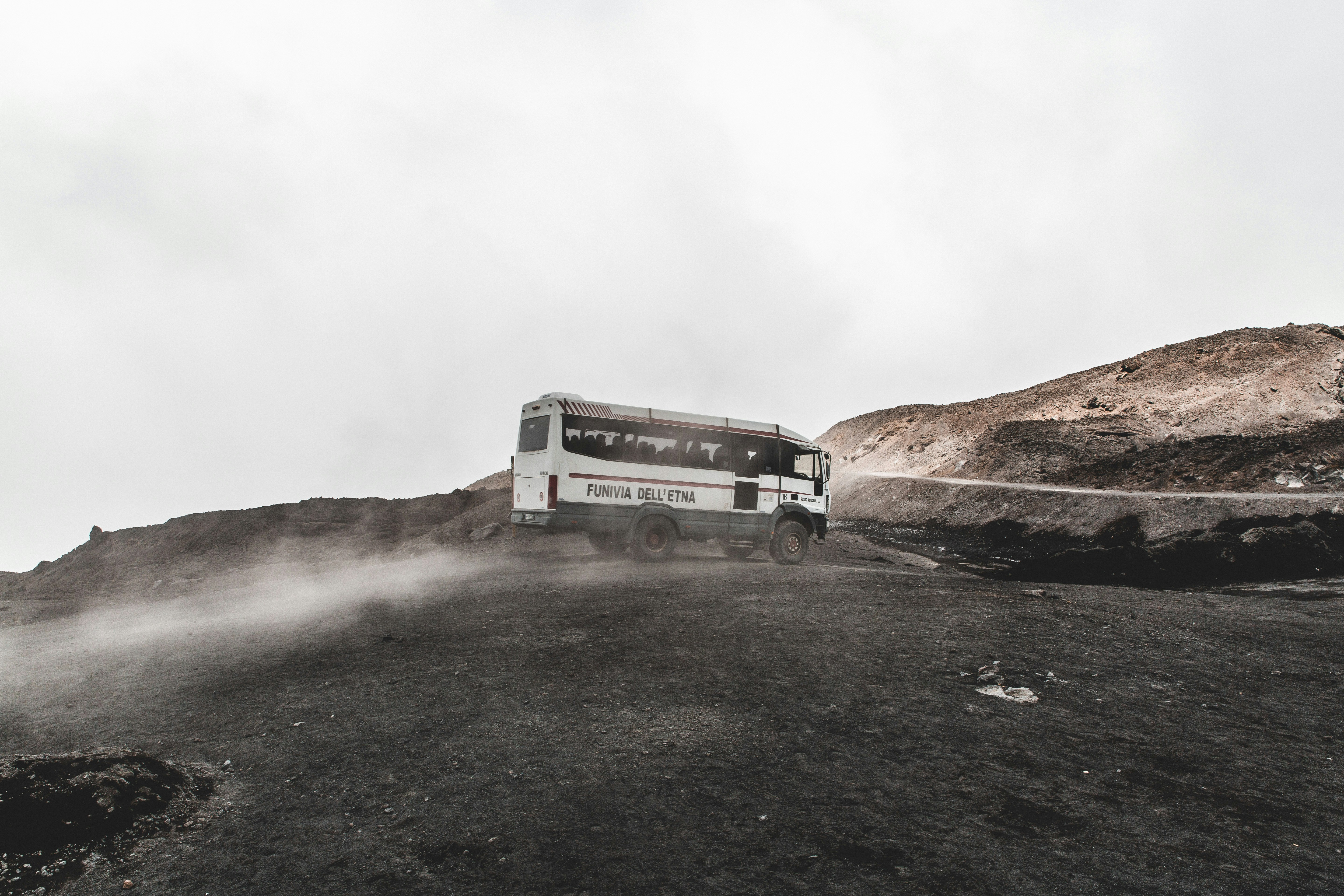 white bus on hill