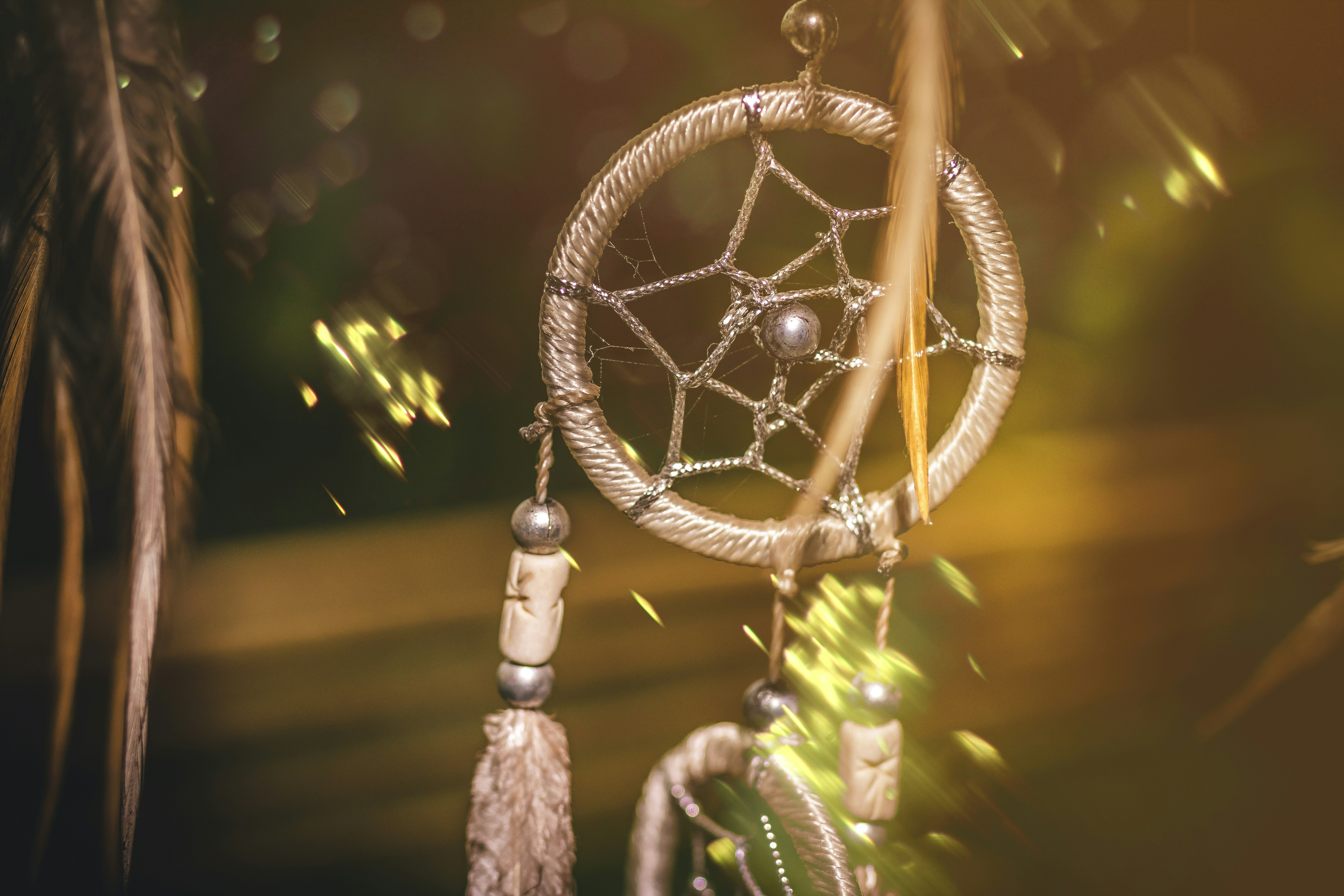 Amber Halo Net: A Dreamcatcher's Woven Circle in Evening Light