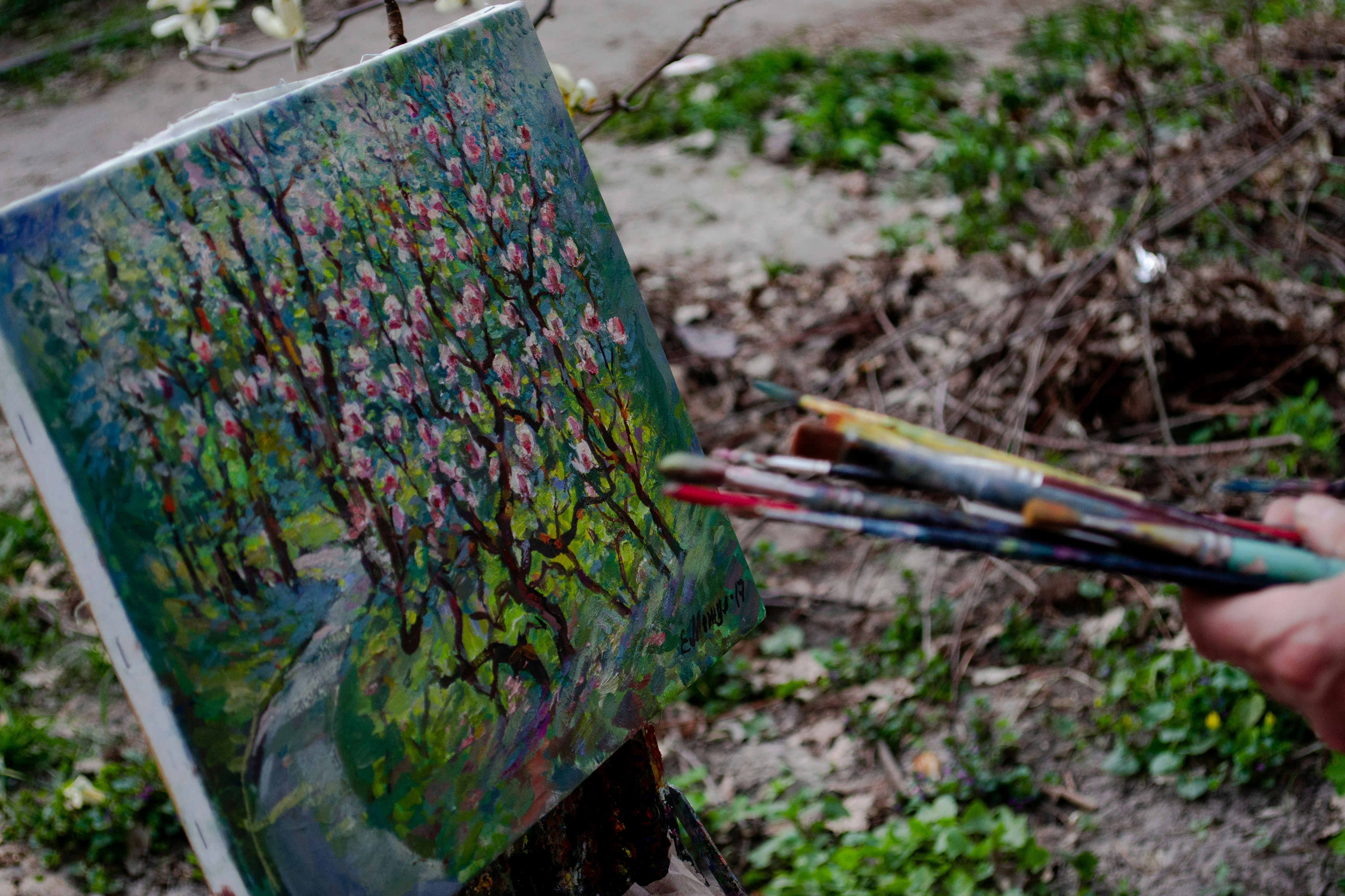 Green and pink trees and flower painting photo – Free Kyiv Image on ...