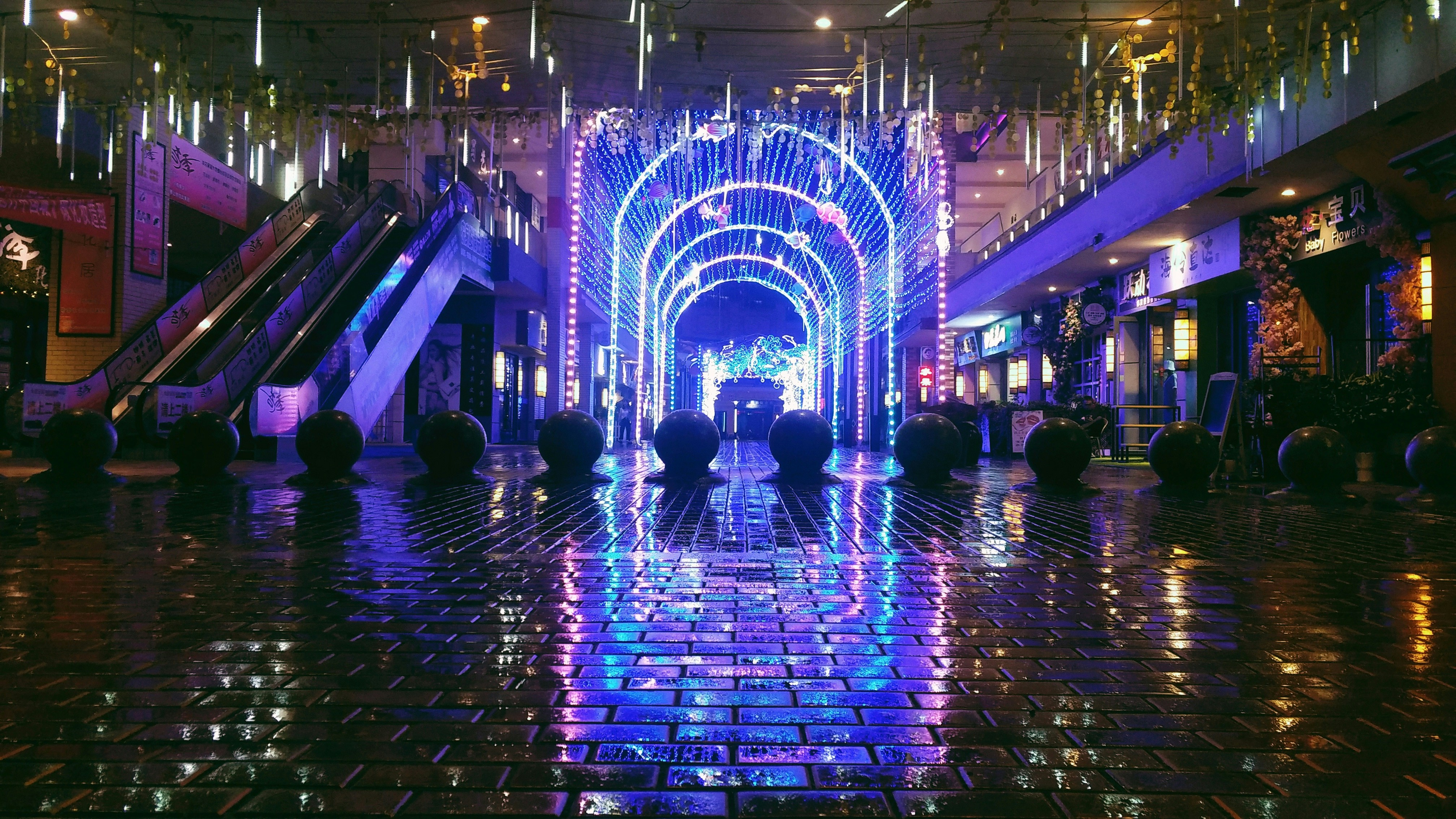 Blue and purple LED lights near buildings during night time photo ...