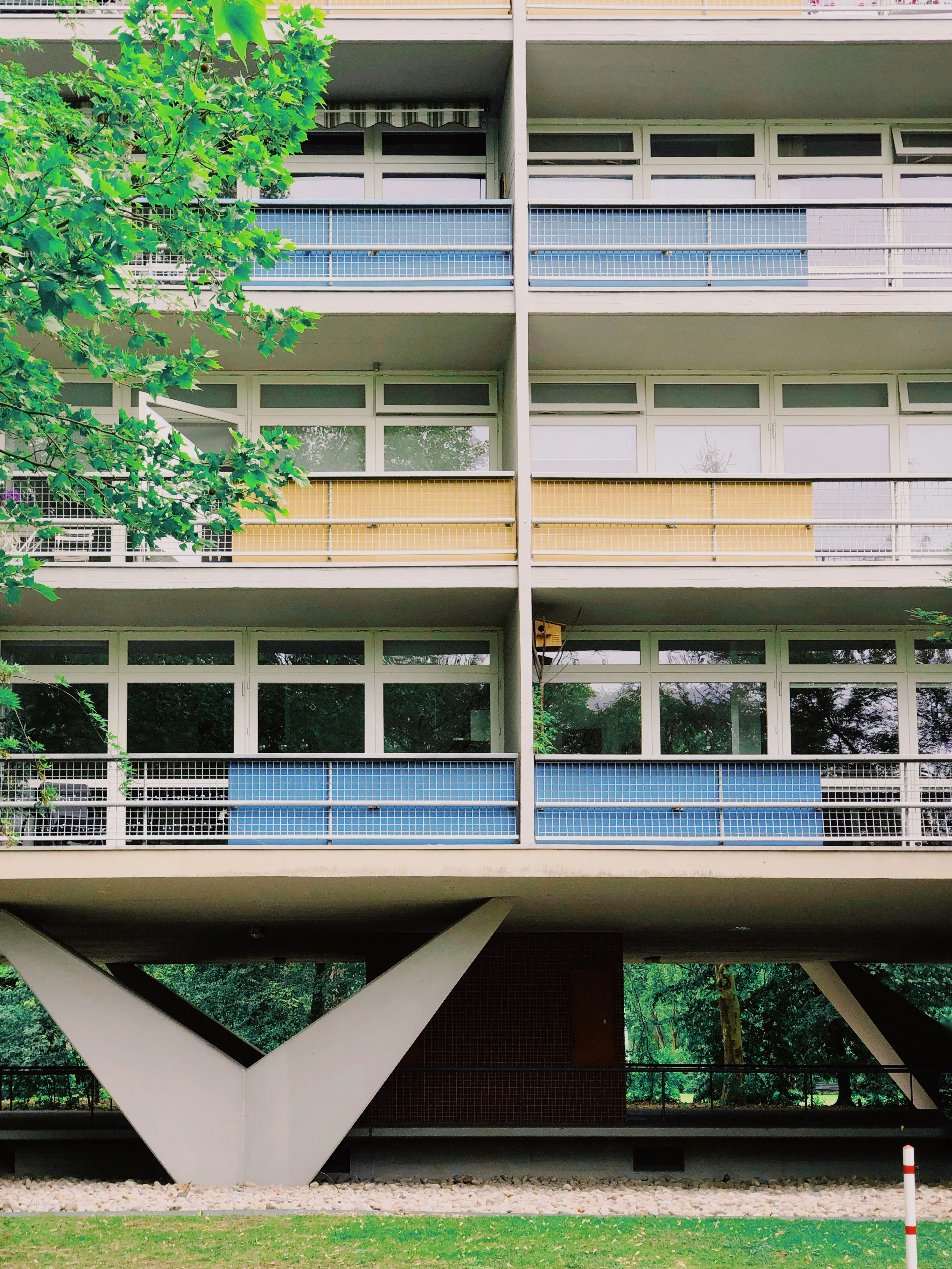 Color Blocks and Concrete: A Mid-Century Building's Structured Quiet