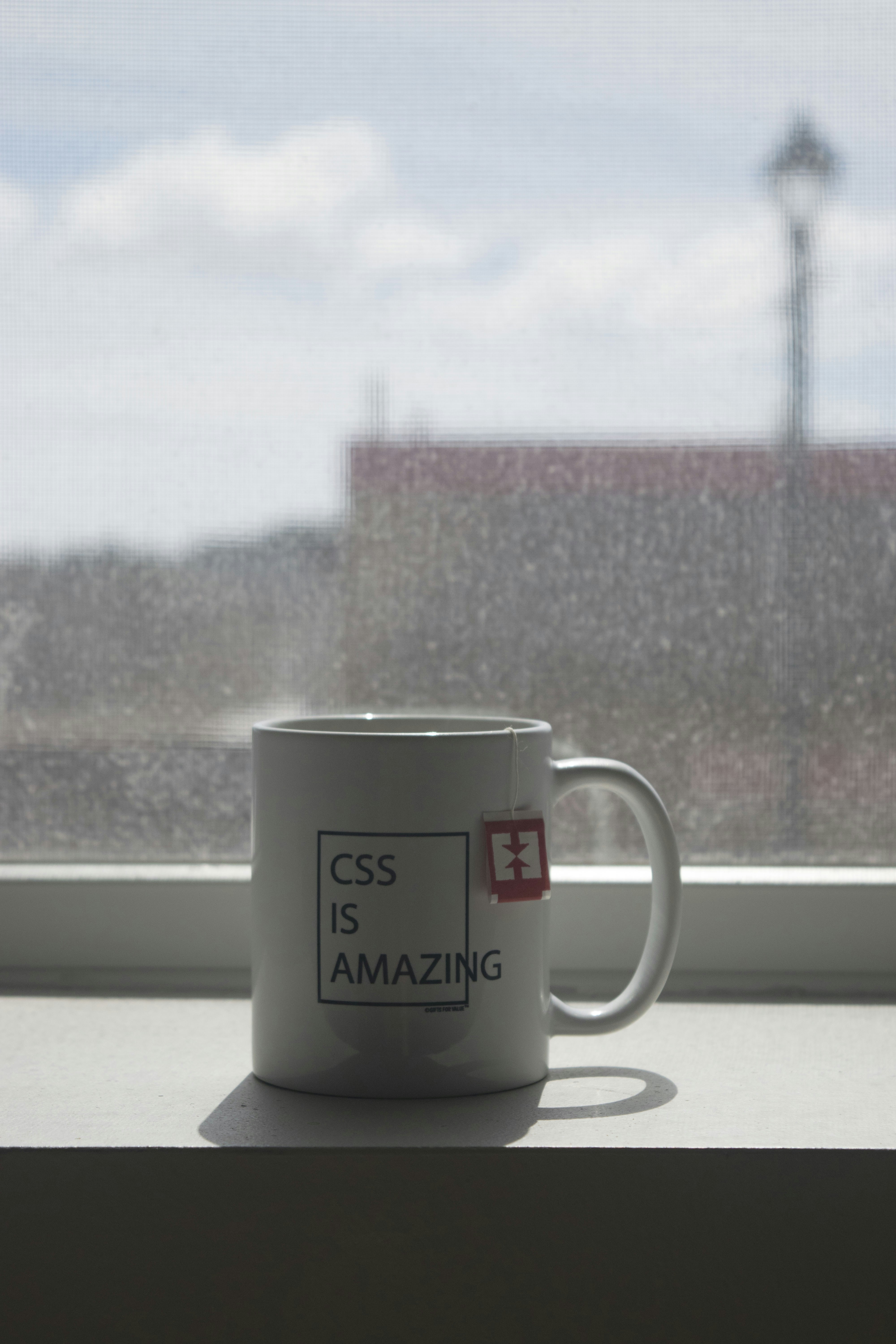 My favorite mug steeping some black Earl Grey tea on my sunny apartment windowsill.