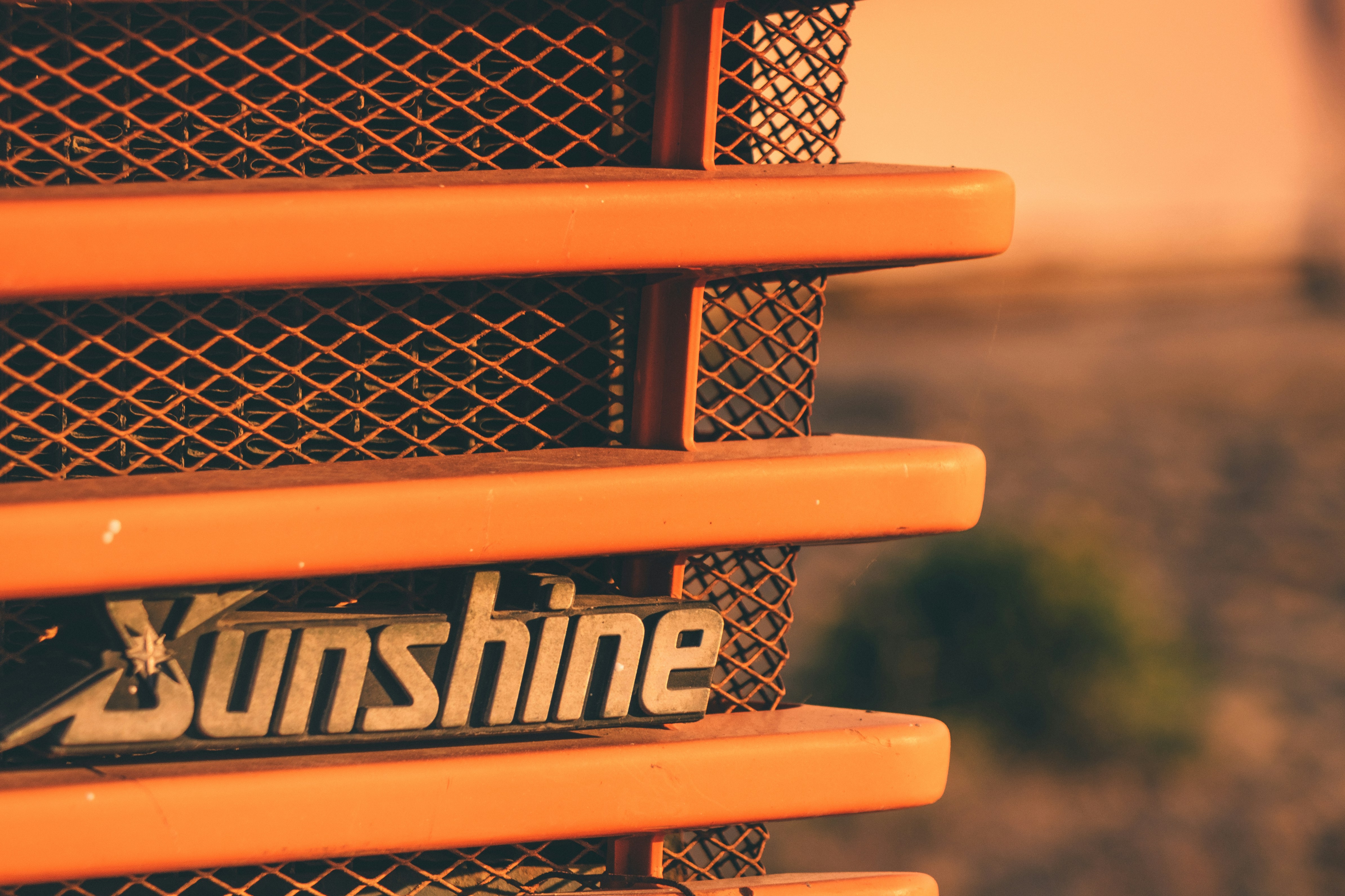 Sunshine Grille: A Close-Up of Orange Grille and Branding