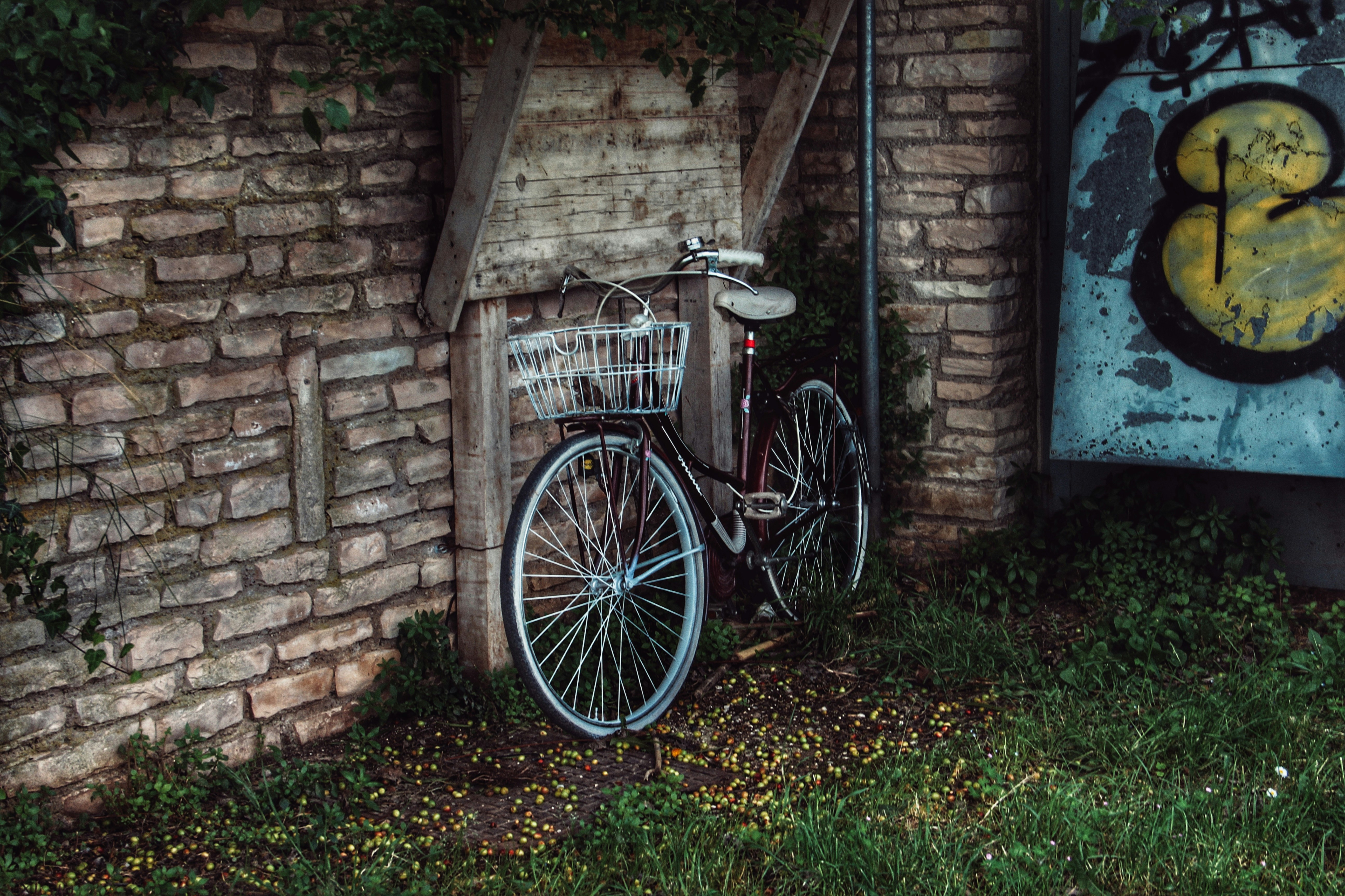 Bicycle Echoes: A Quiet Moment by a Weathered Brick Wall