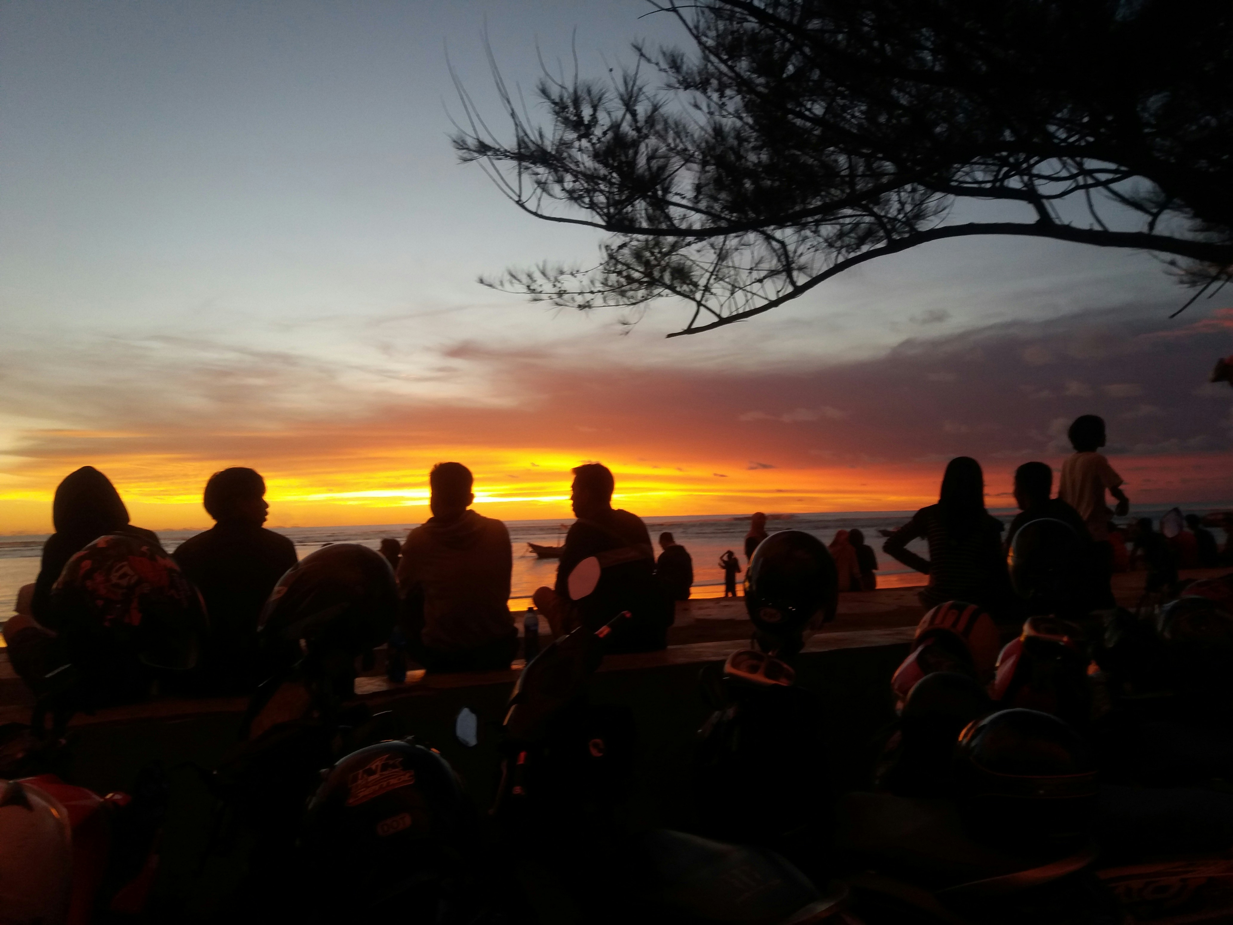 Horizon of Silhouettes: Sunset Gathering on the Shore