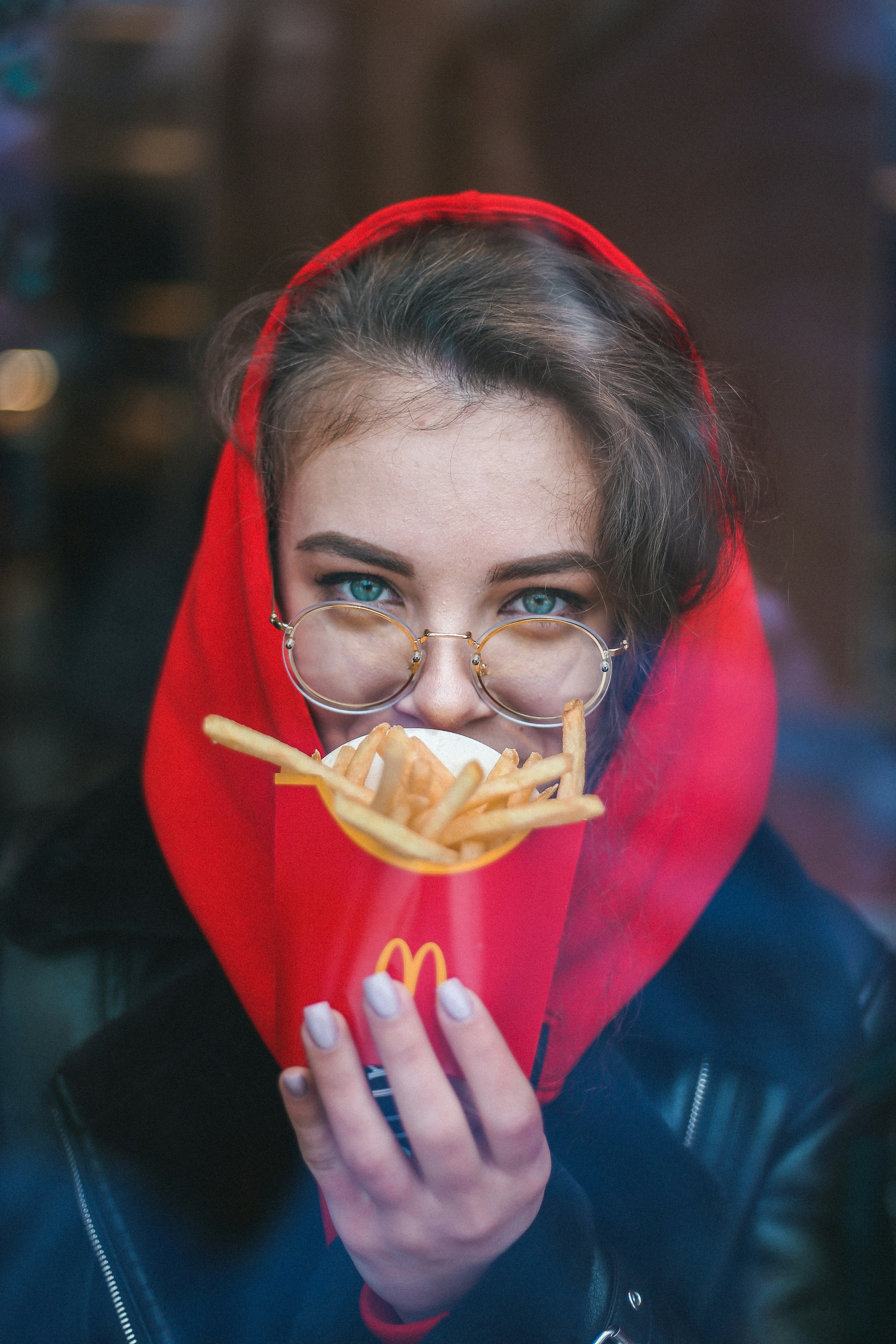 Crimson Veil, Crystal Gaze: Fries-Up Portrait