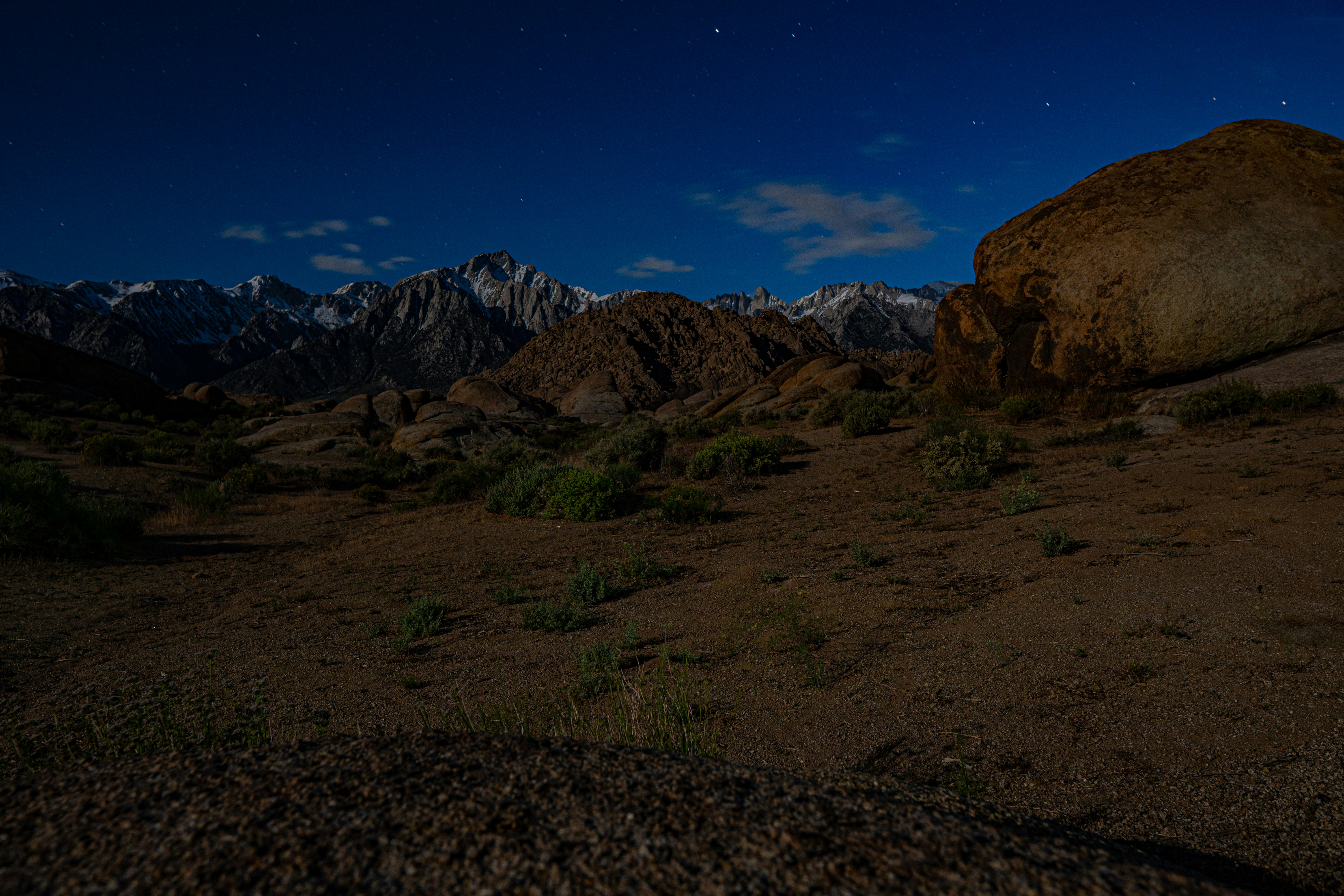 Mt. Whitney in California at night time. Mountains covered in snow ... PERFECTION in hiking. 