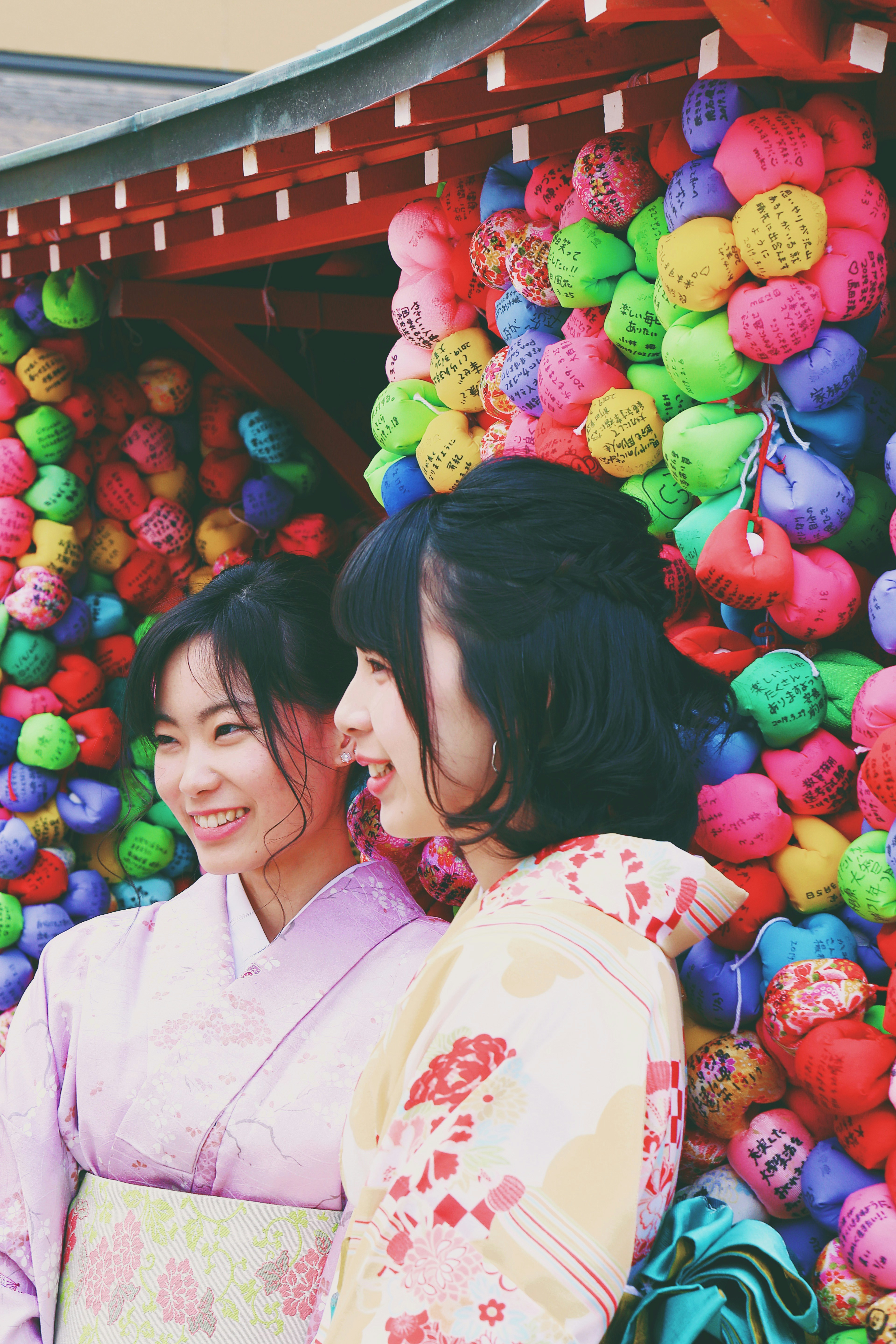 Joyful Exchange Among Colorful Kimonos