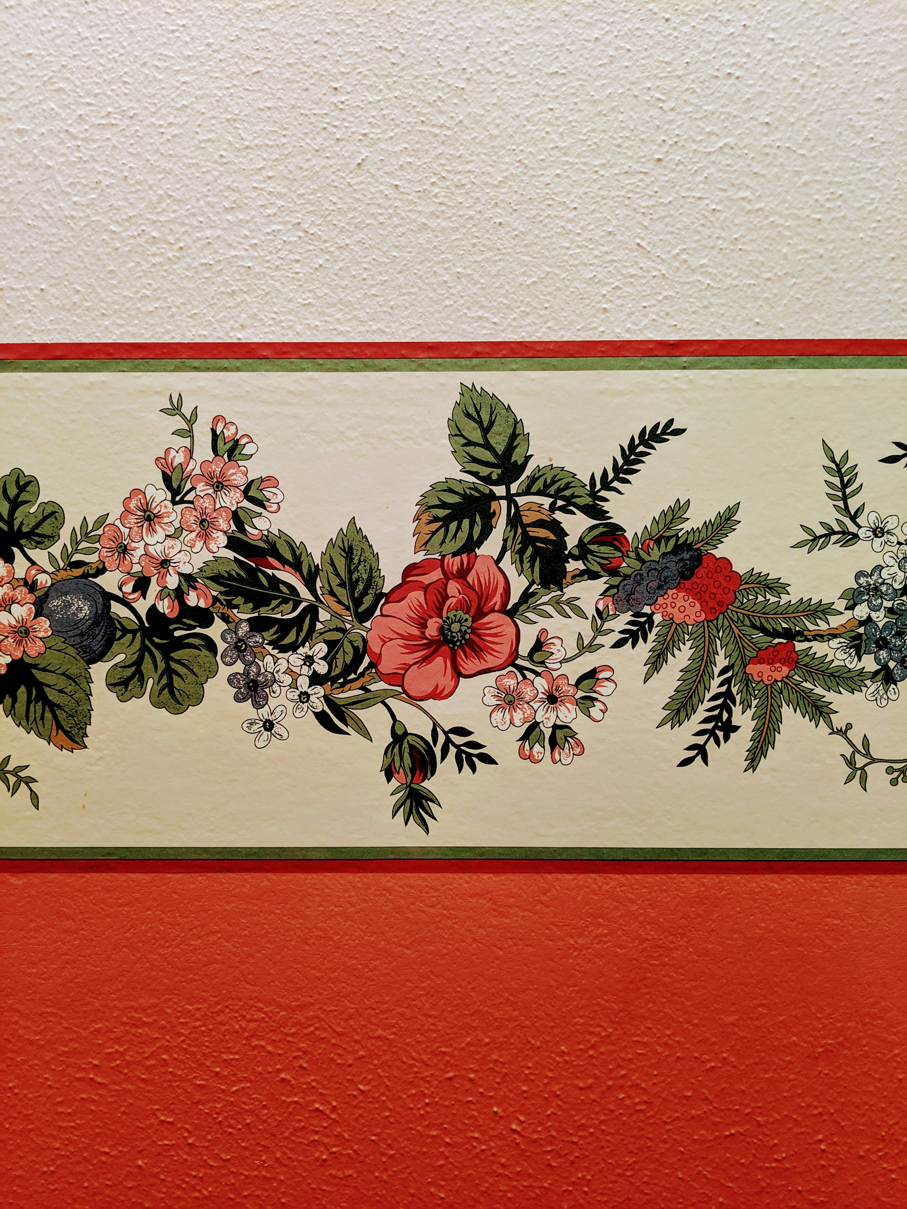 Intricate floral design featuring vibrant flowers and lush greenery against a textured backdrop. The artwork showcases a blend of colors that evoke a sense of tranquility.