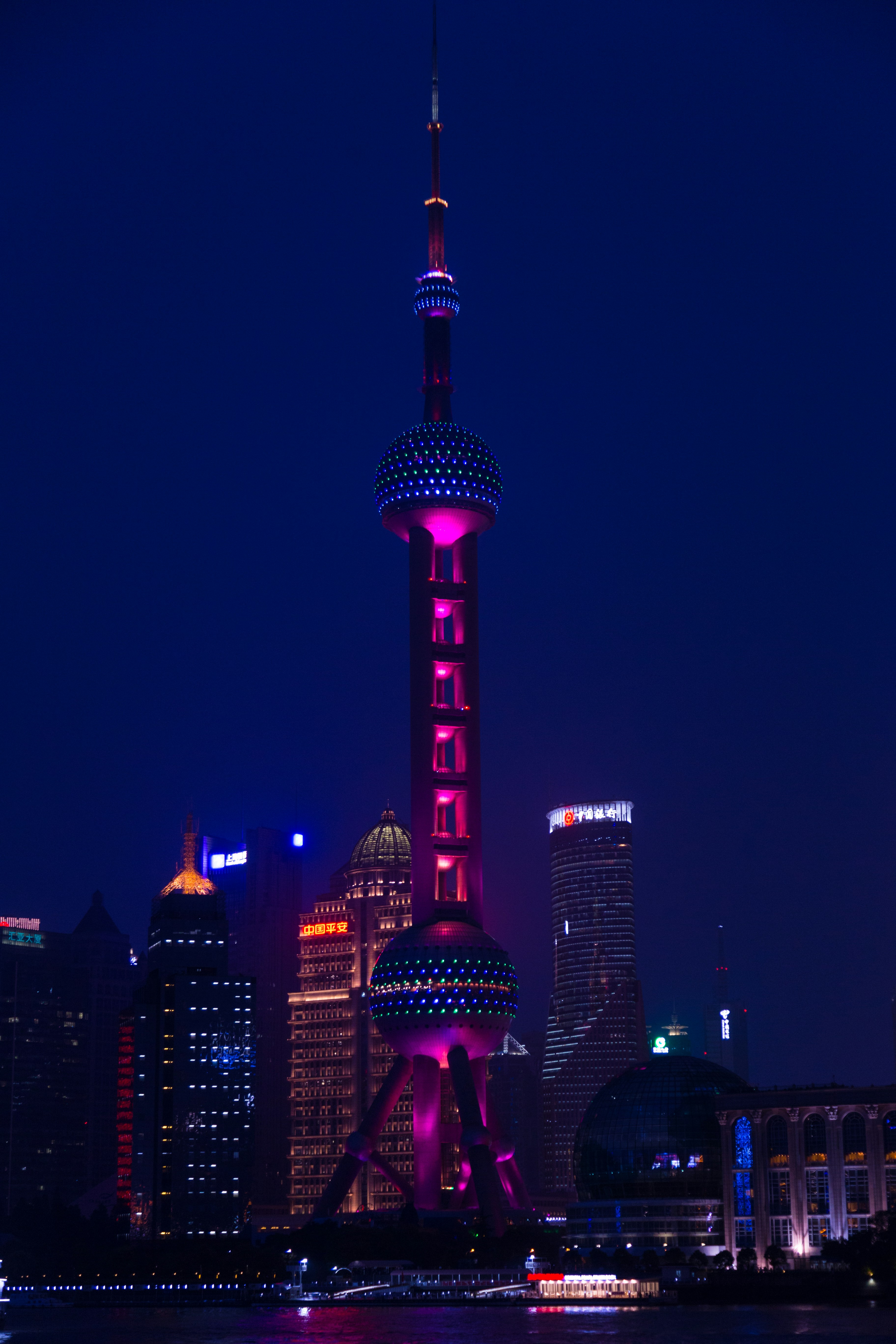 Pearl Tower Night Royalty Free Photo: Blue And Black City Buildings