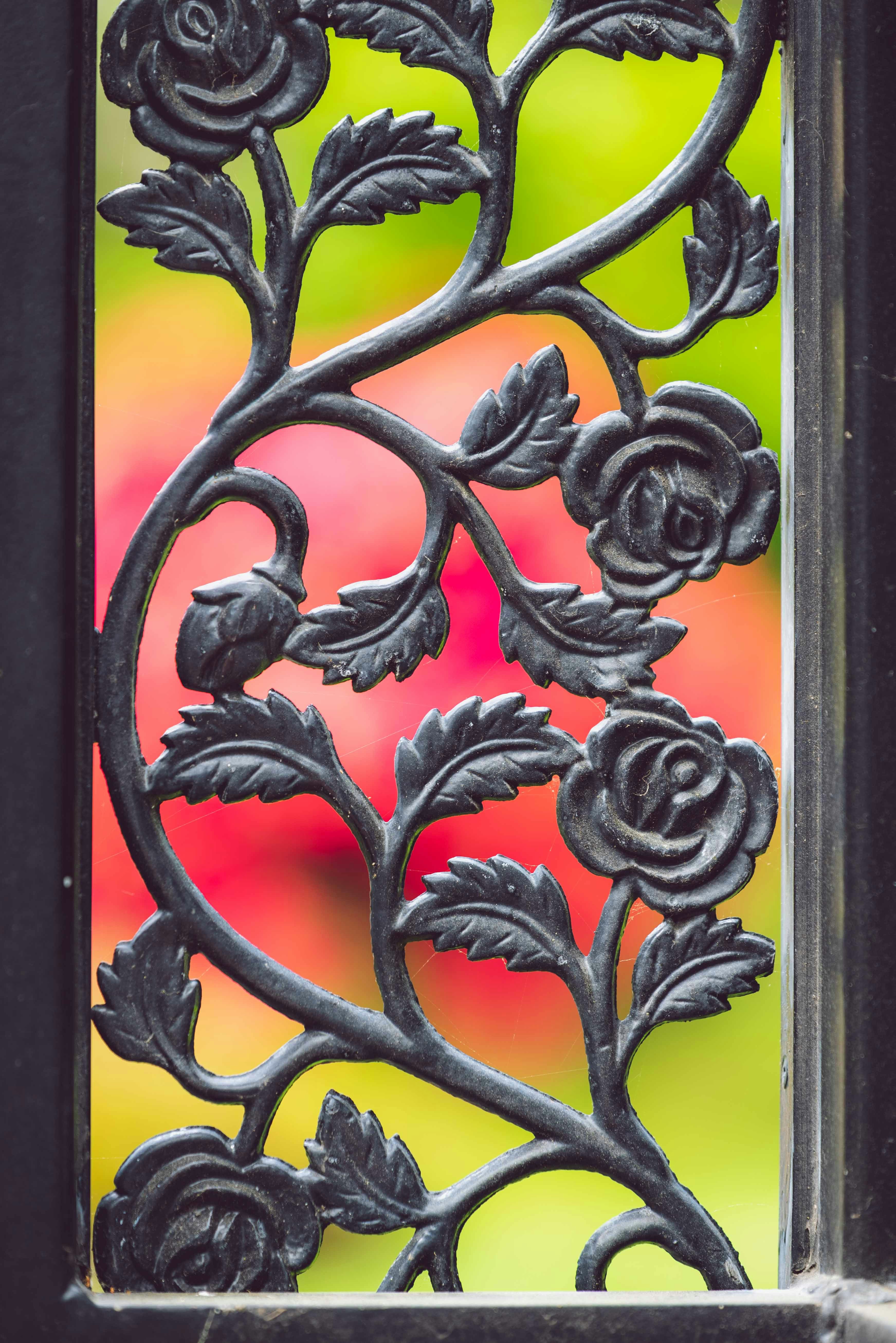 Rosette Lattice: Ironwork Framing a Burst of Color