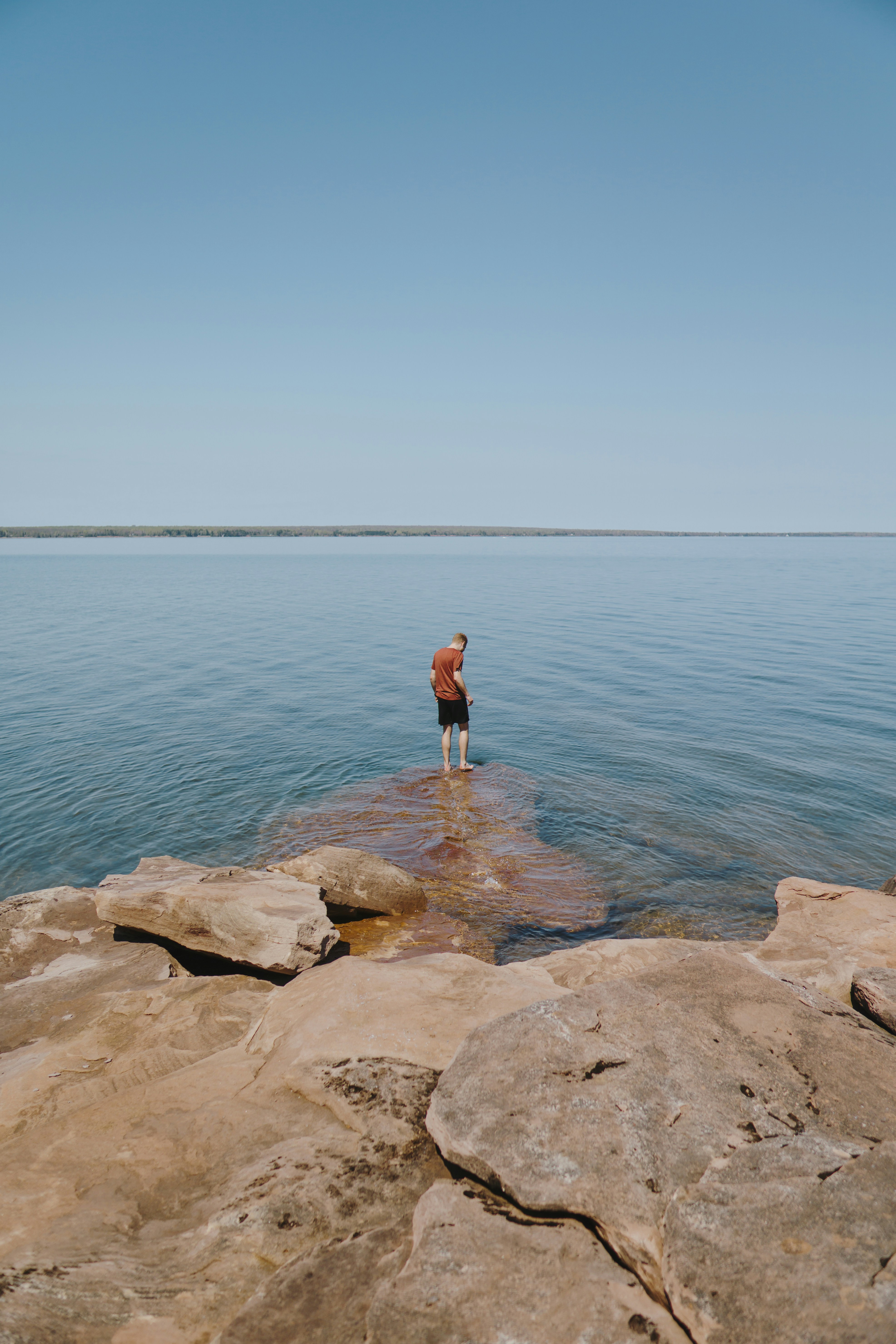 Solitary Wanderer at the Edge of Quiet Waters