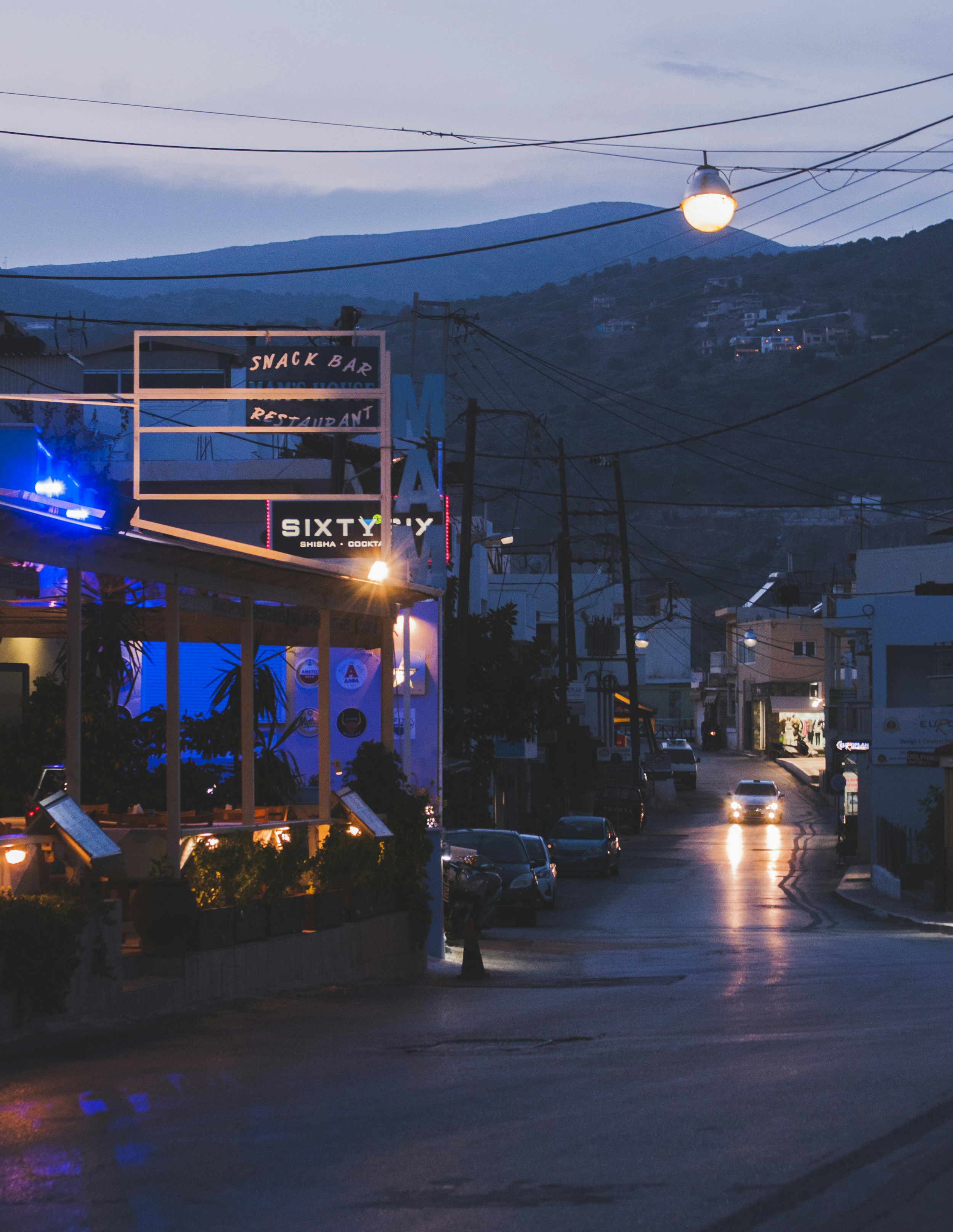 Neon Night on a Coastal Street