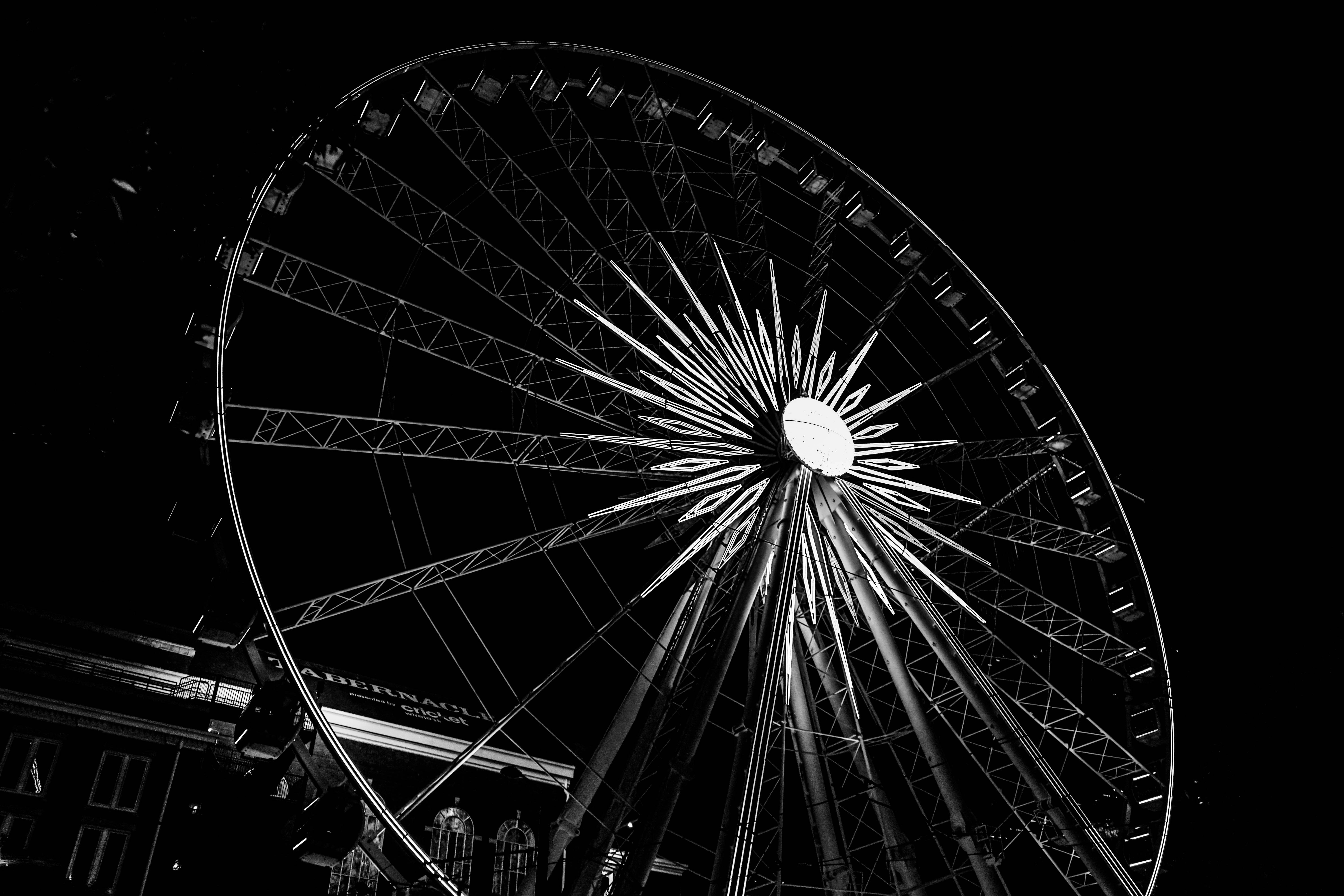 Gray and black Ferris wheel during nighttime photo – Free B&w Image on ...