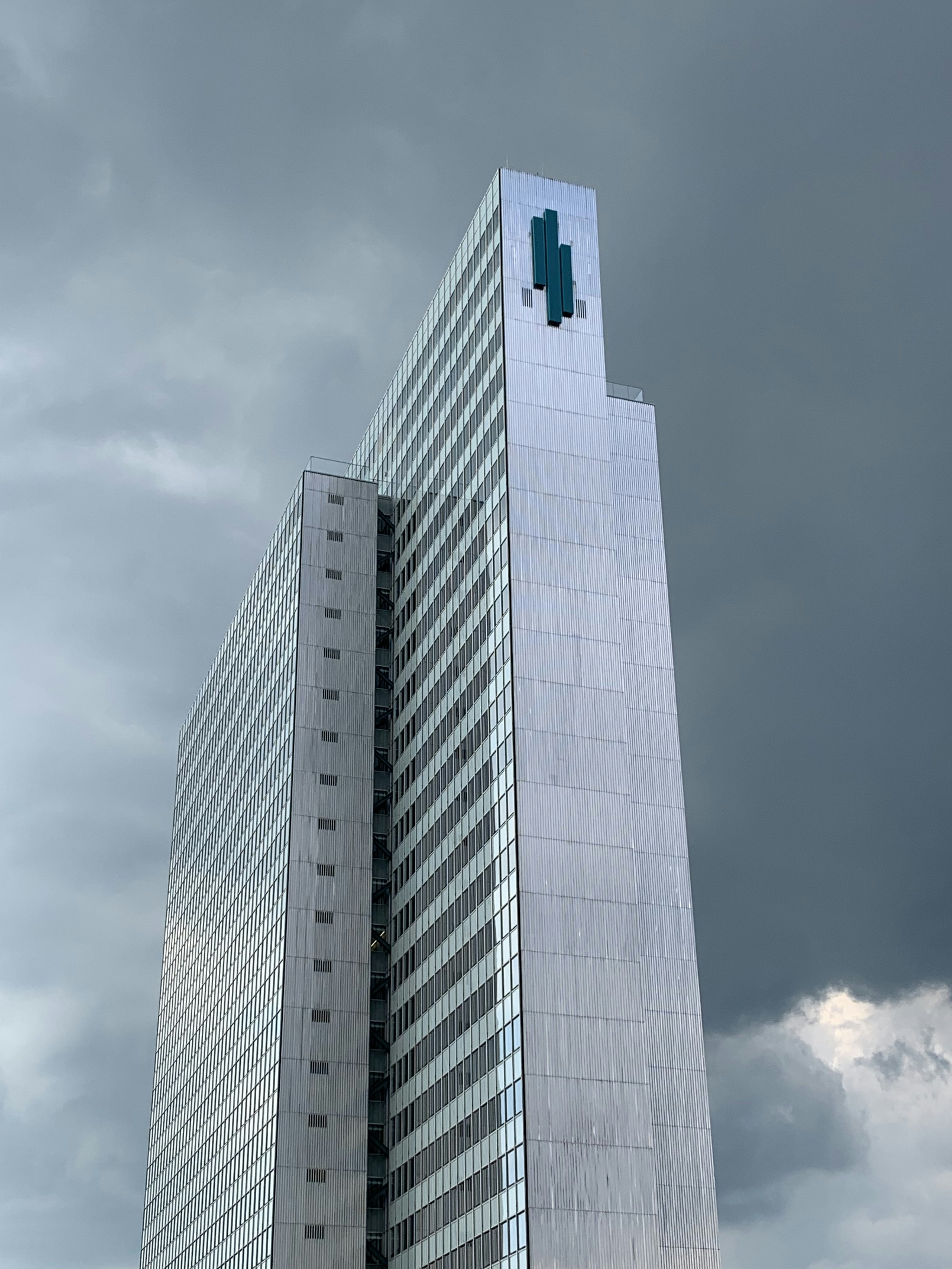 Dreischeibenhaus in Düsseldorf on a cloudy day