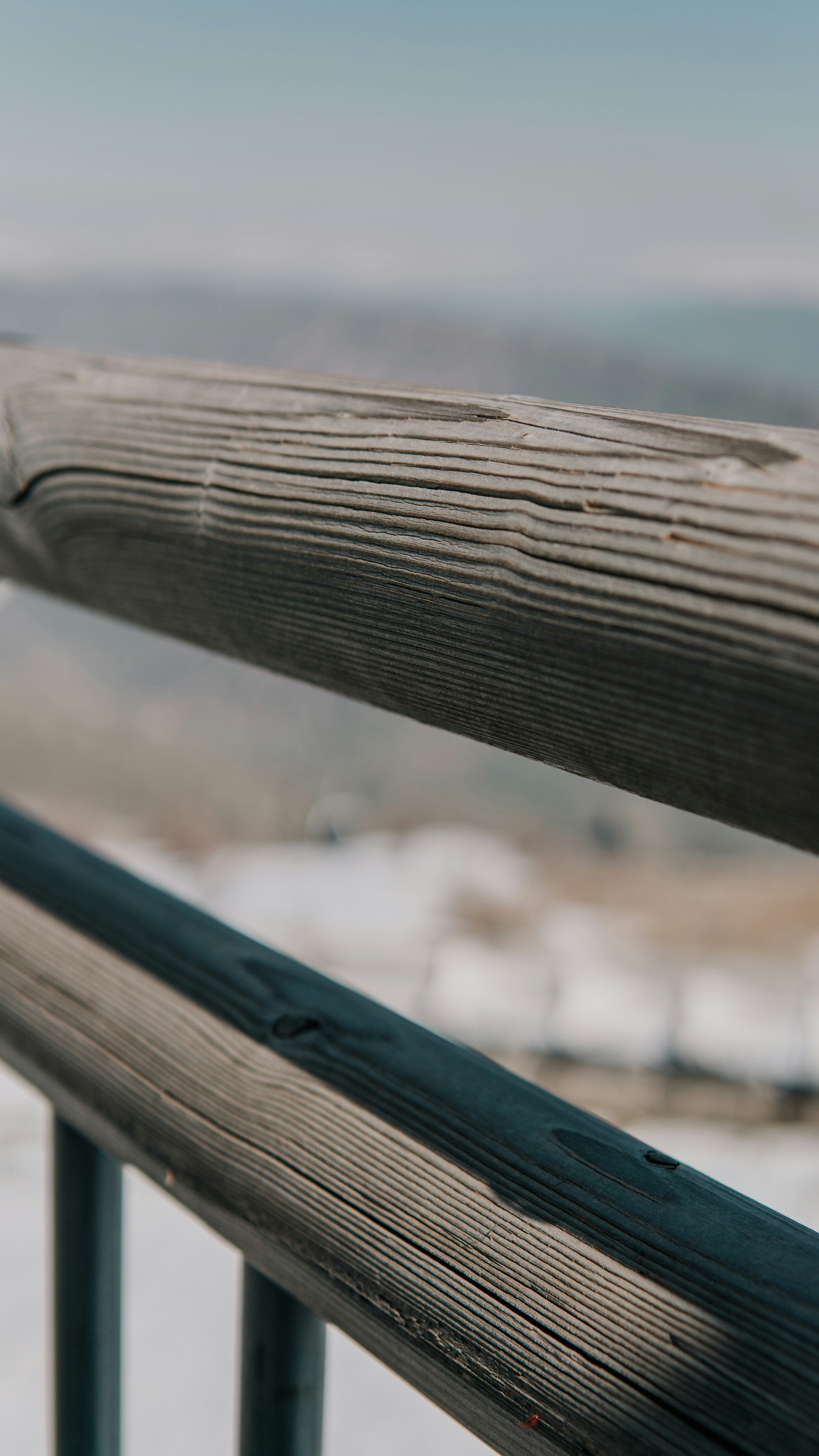 Weathered railing in soft focus panorama