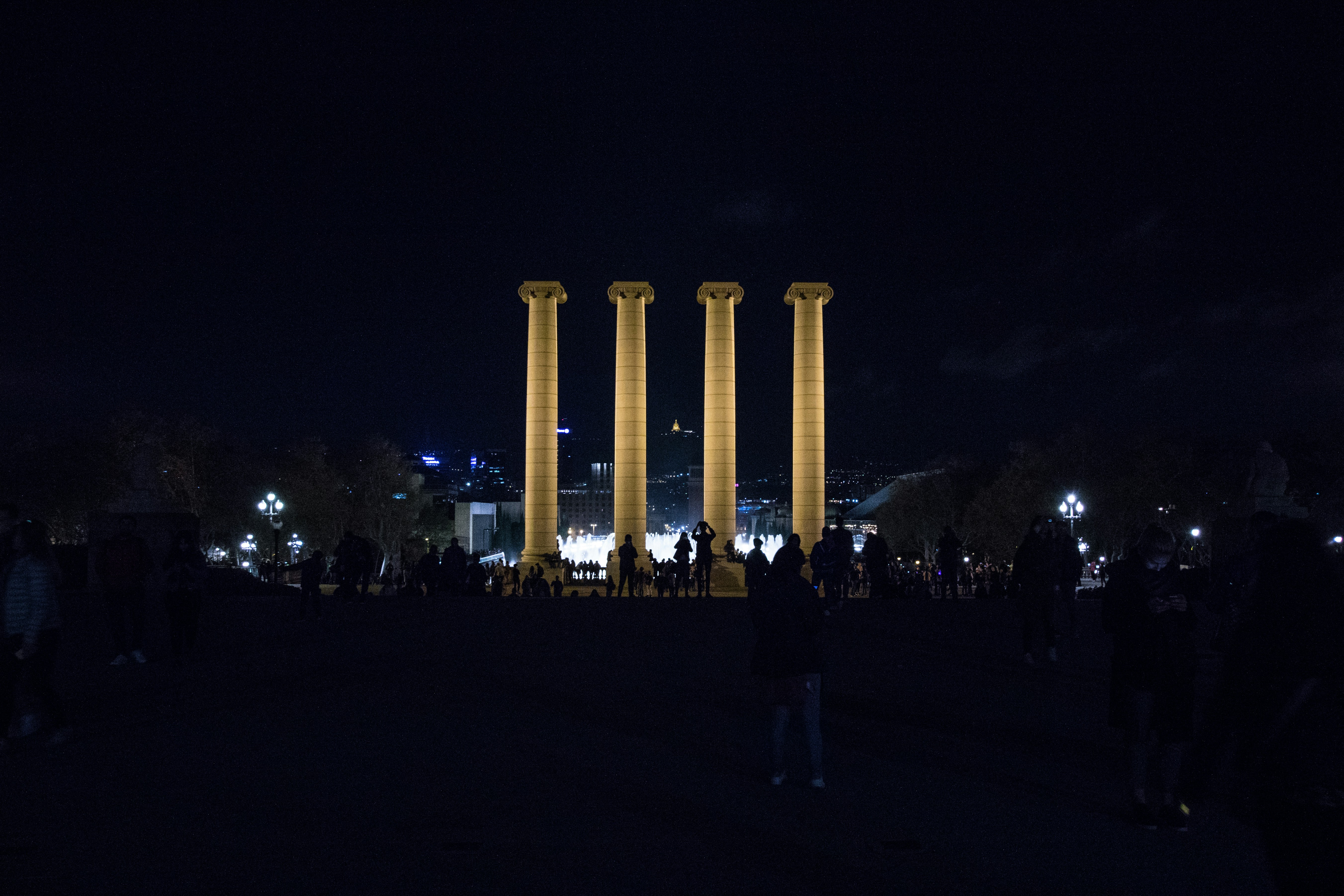 four brown pillars