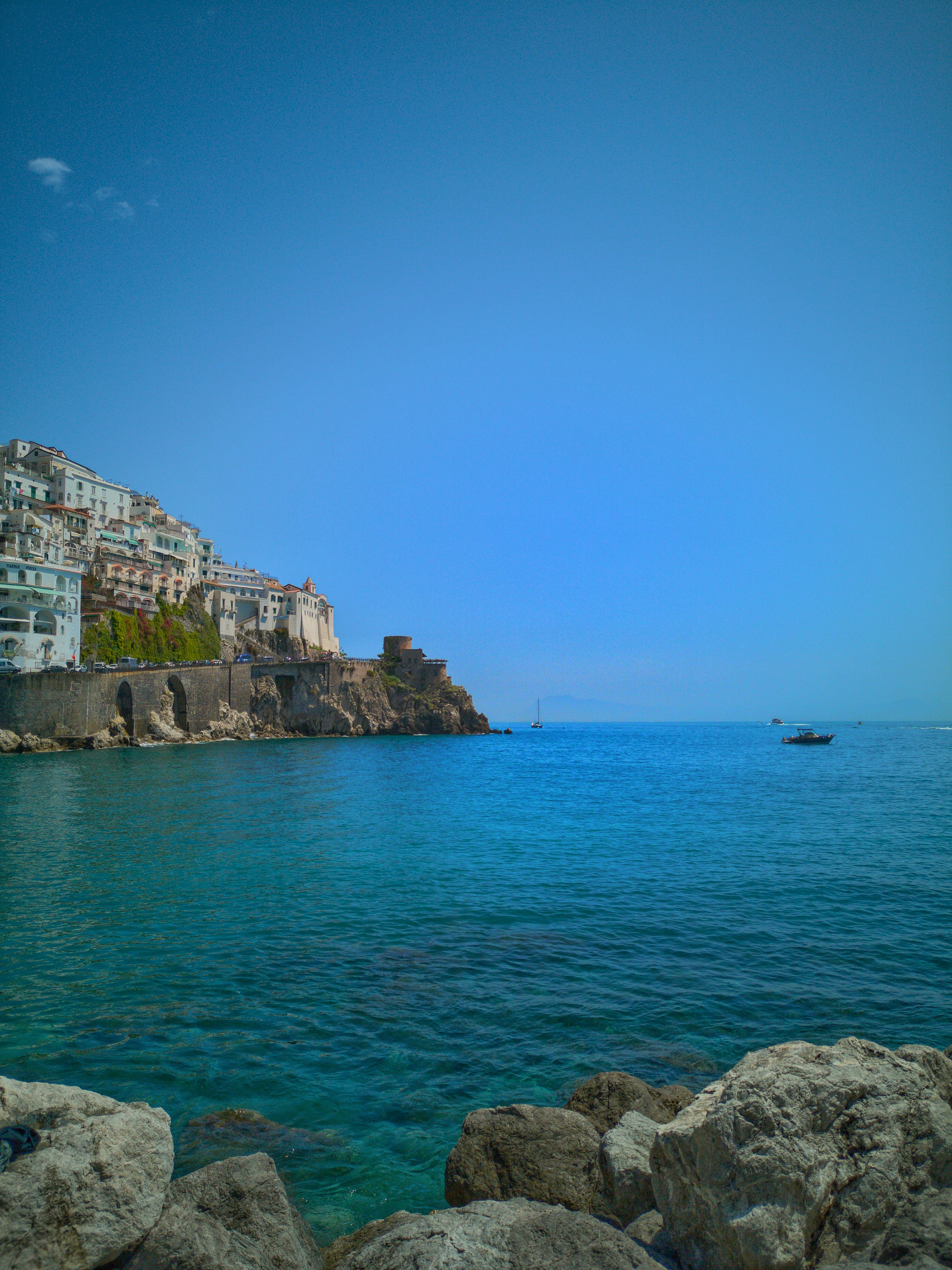 Clifftop Village Along the Adriatic under Clear Blue Light