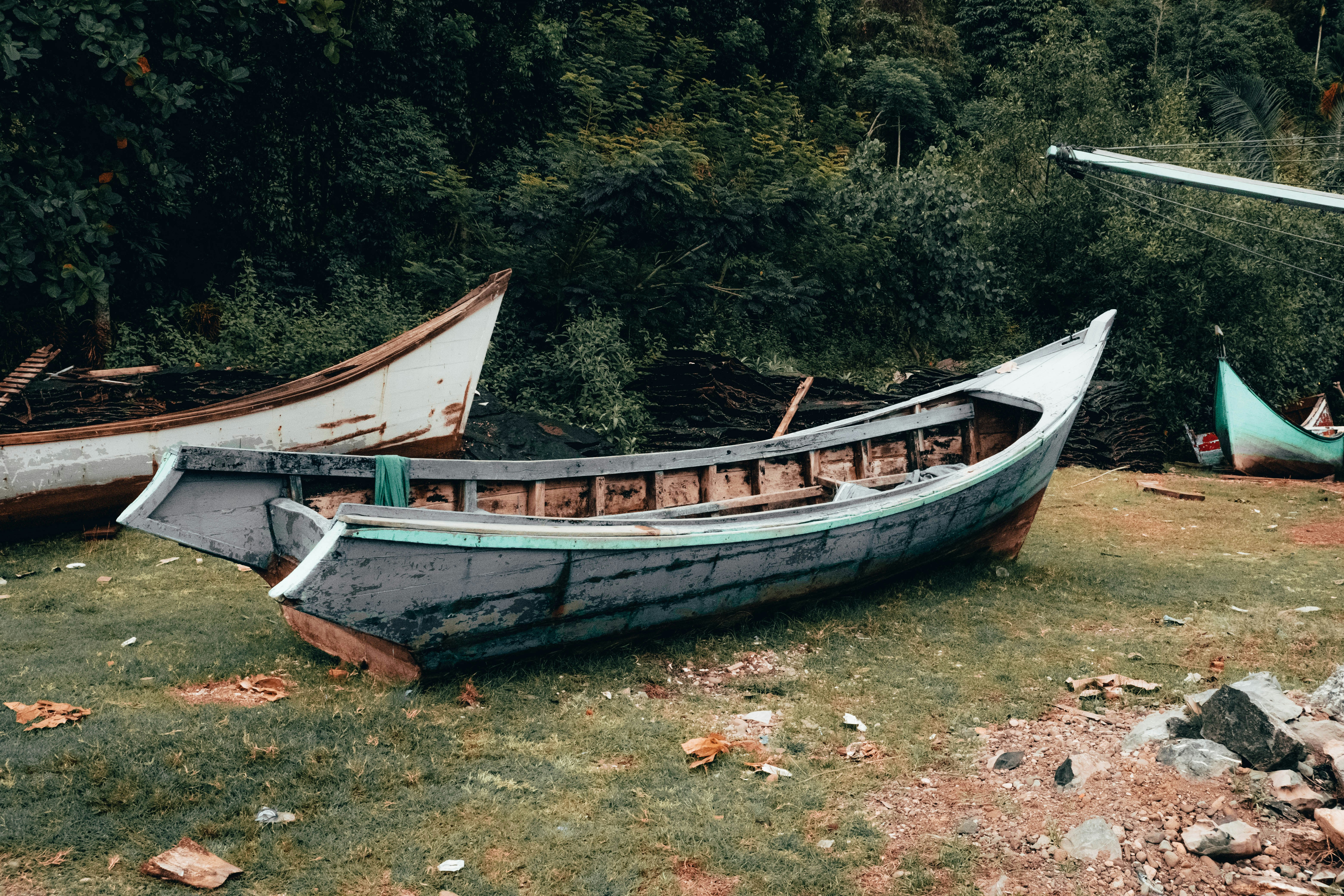 White and green boat outdoor close-up photography photo – Free Grey ...
