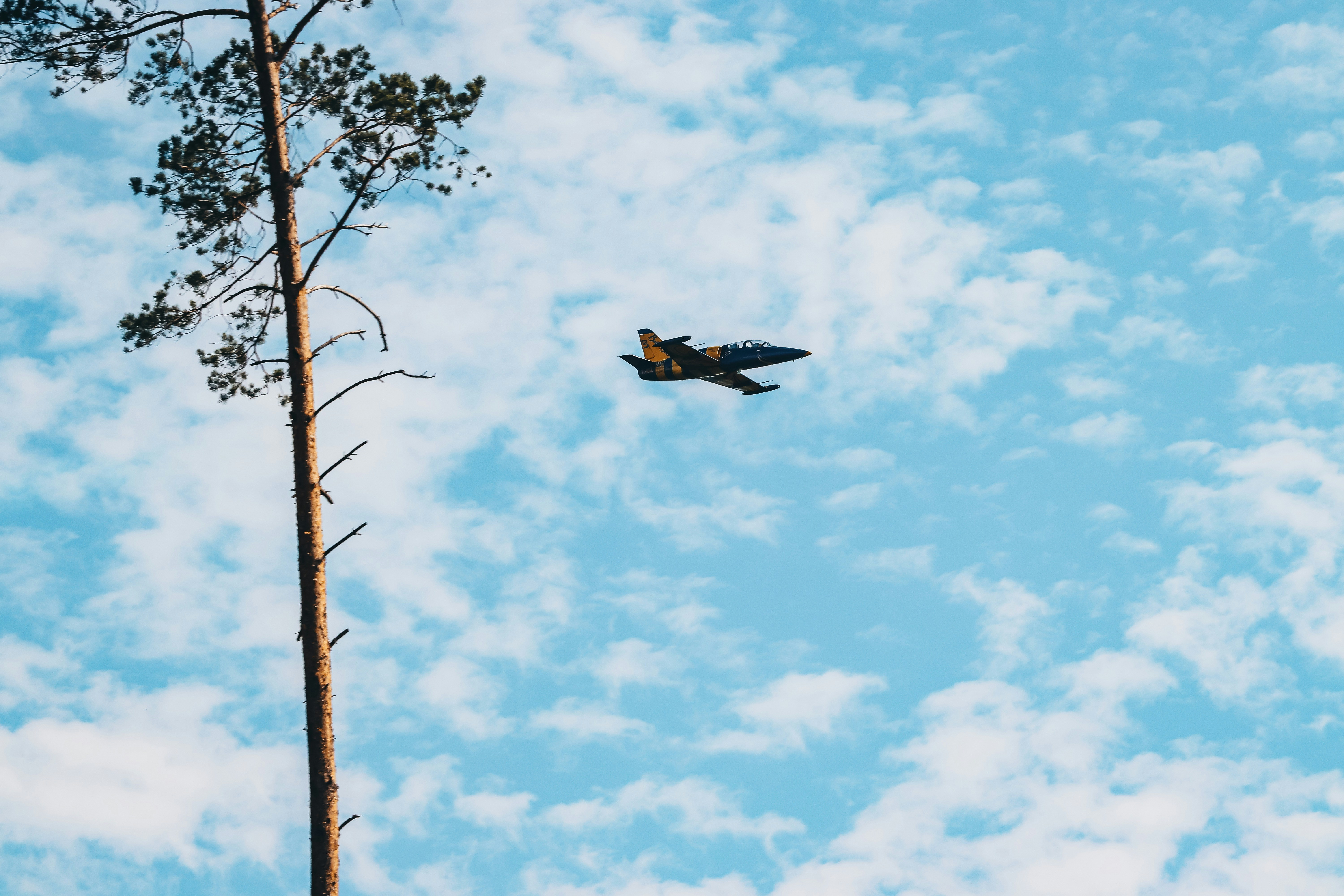 low angle photo of airplane under clear blue sky