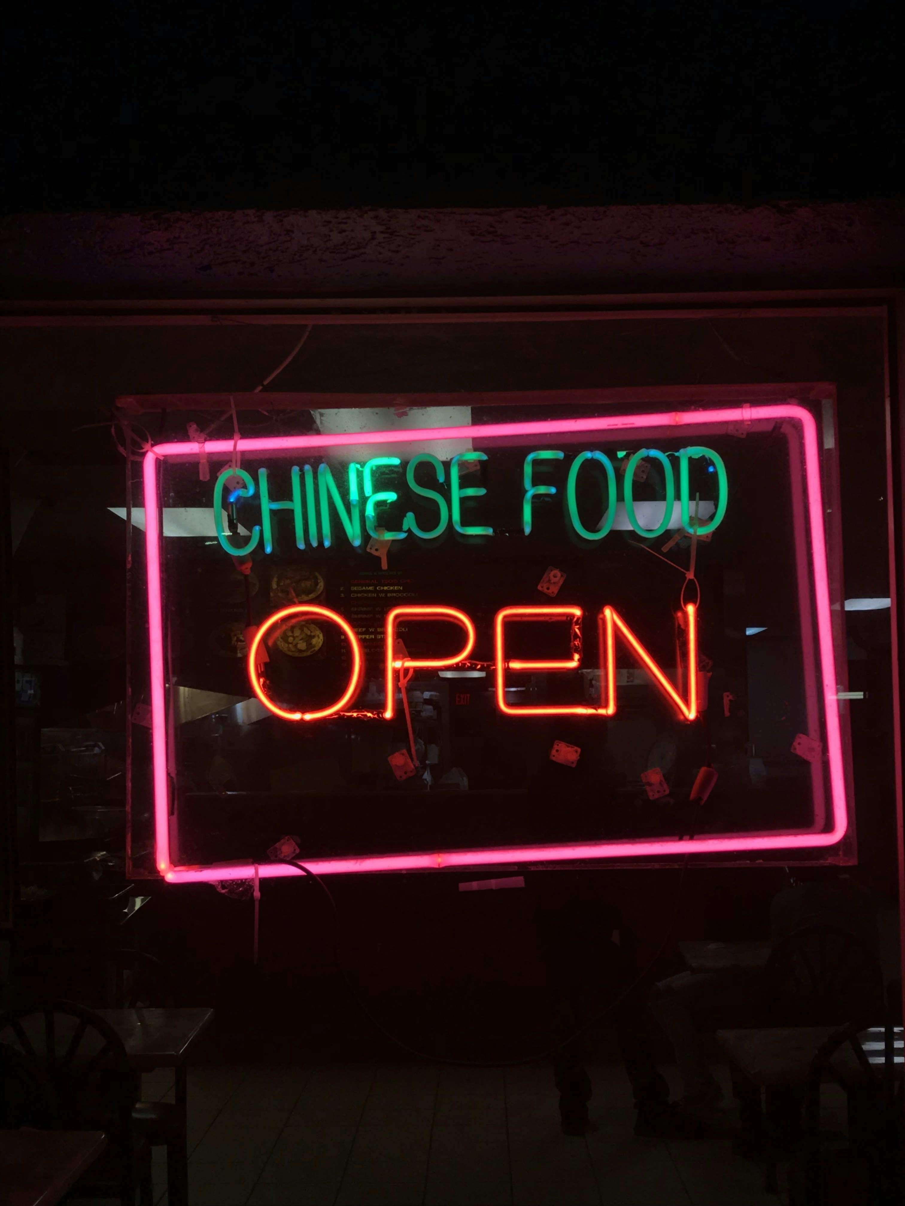 Green and red Chinese food OPEN sign photo – Free Light Image on Unsplash