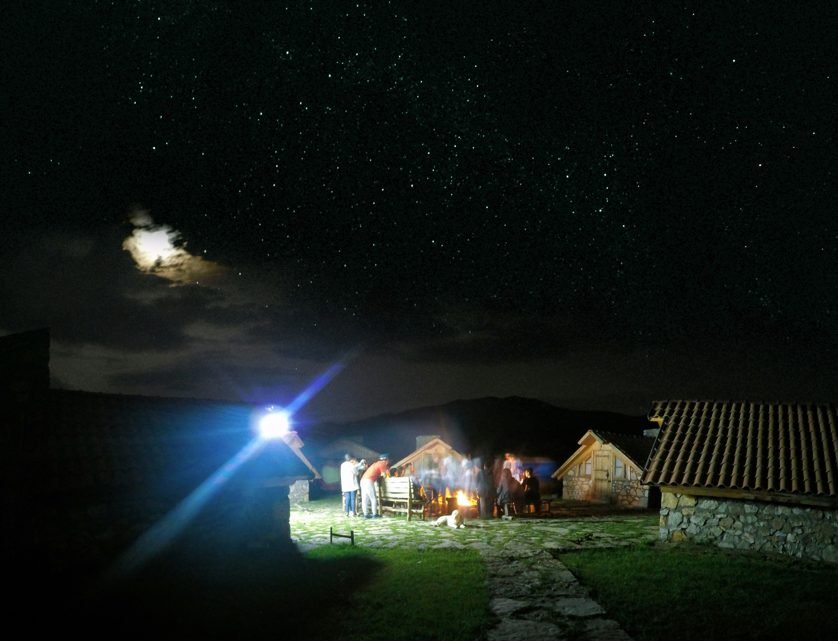 Firelight Constellations Over a Rustic Night Camp