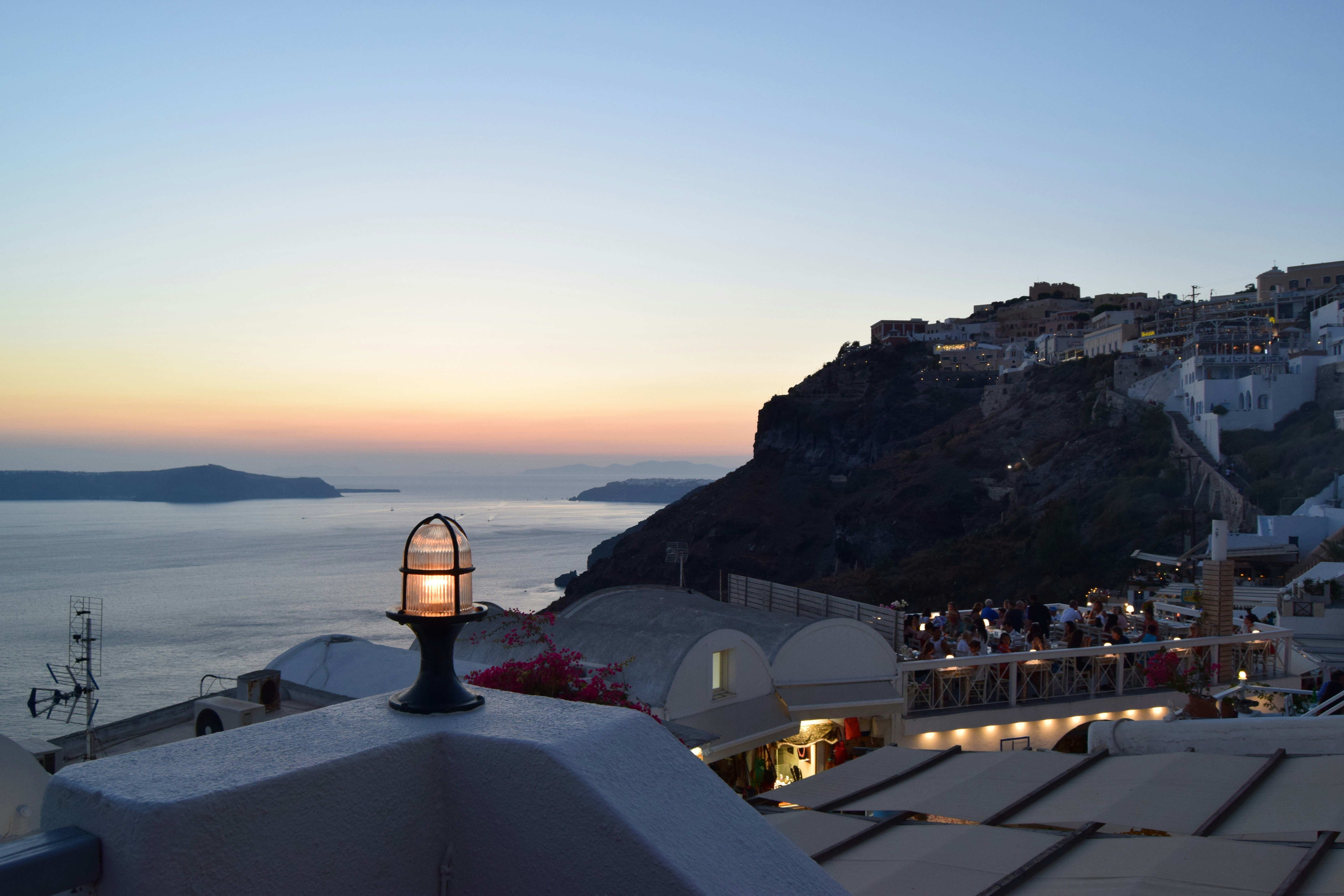 Lantern at Dusk Over White Terraces and the Caldera