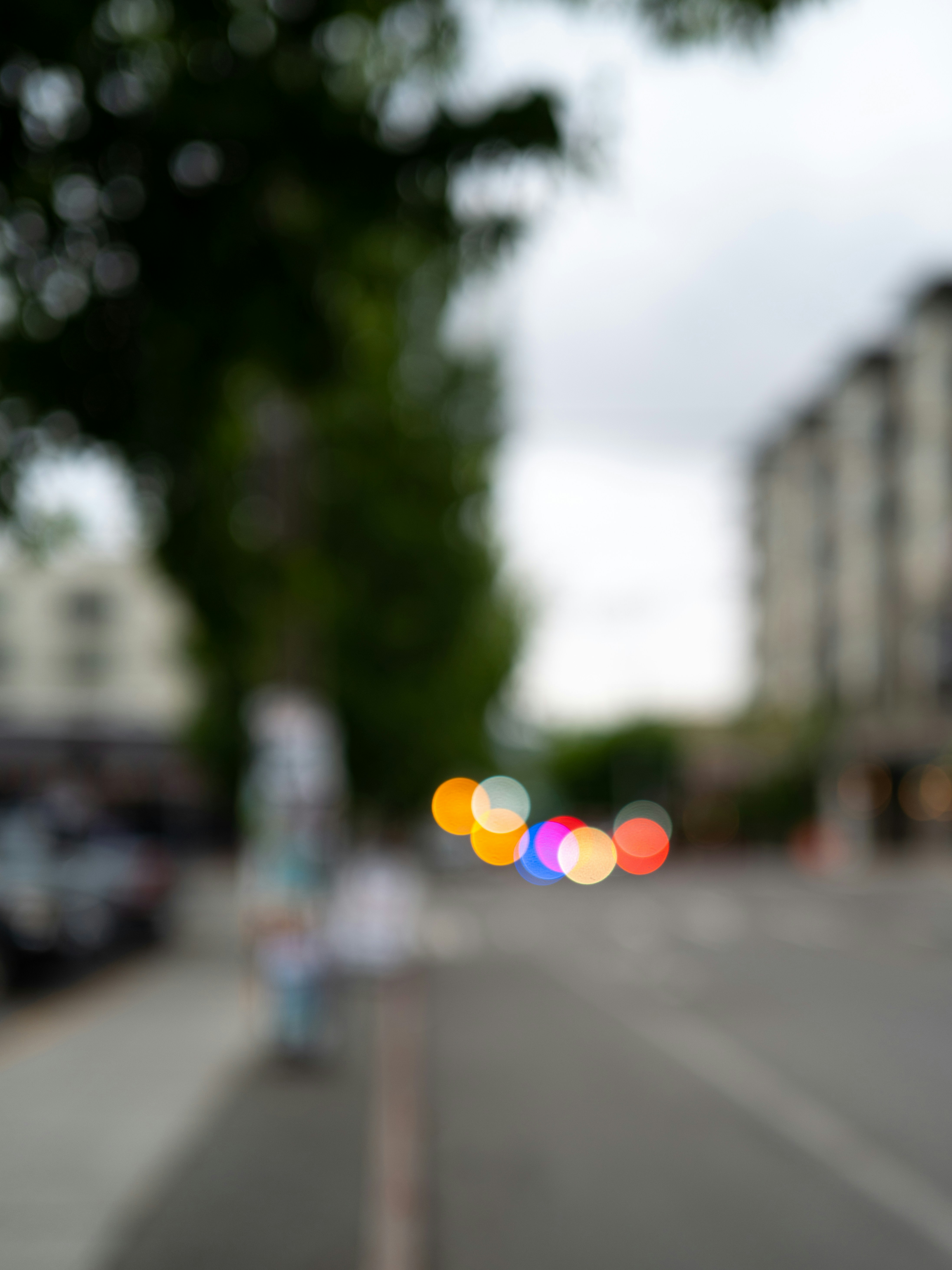 Color Orbs on a Quiet City Street in Soft Focus