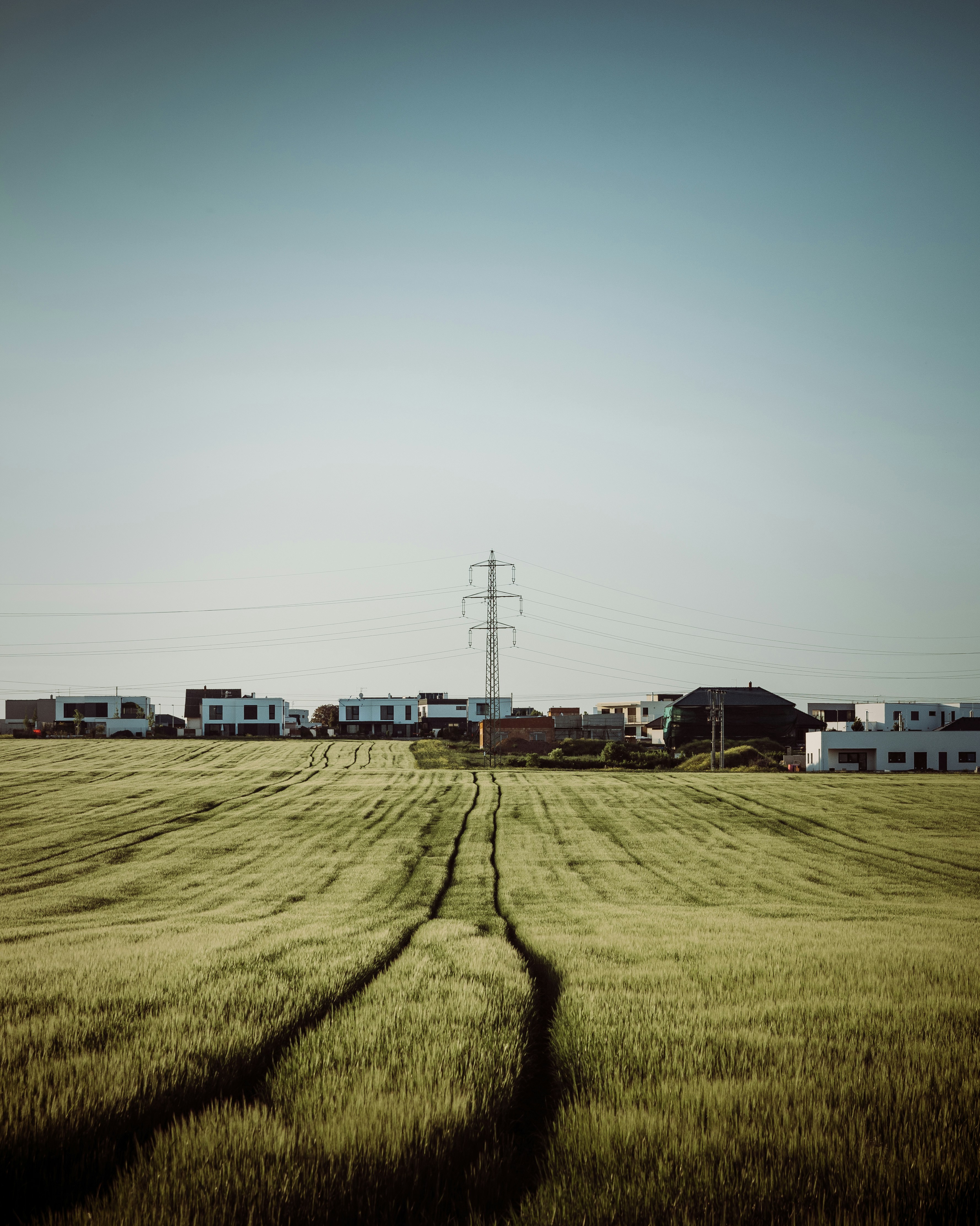 Tracks to the Suburban Horizon: Field Lines, Houses, and a Centered Power Tower