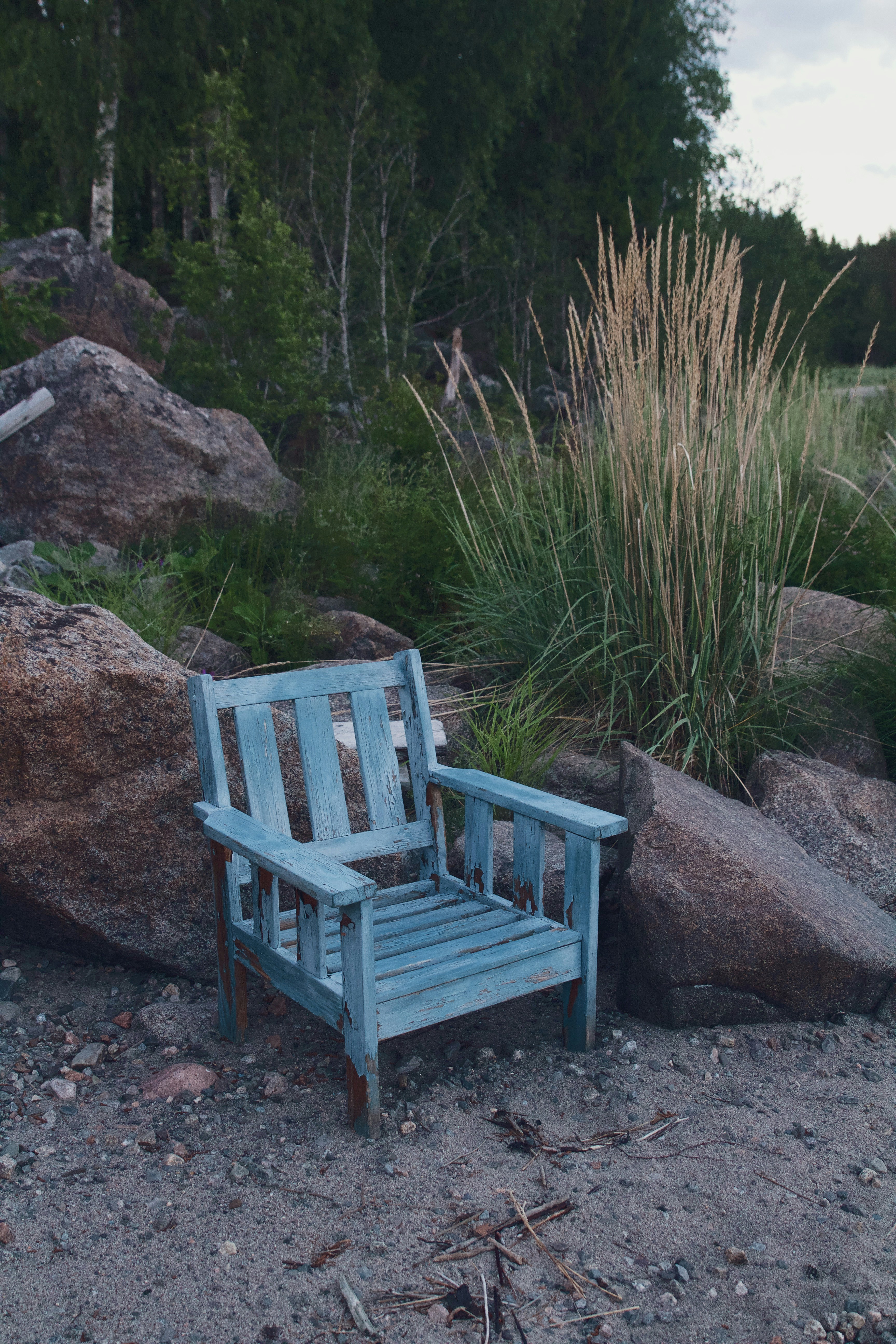 gray wooden armchair