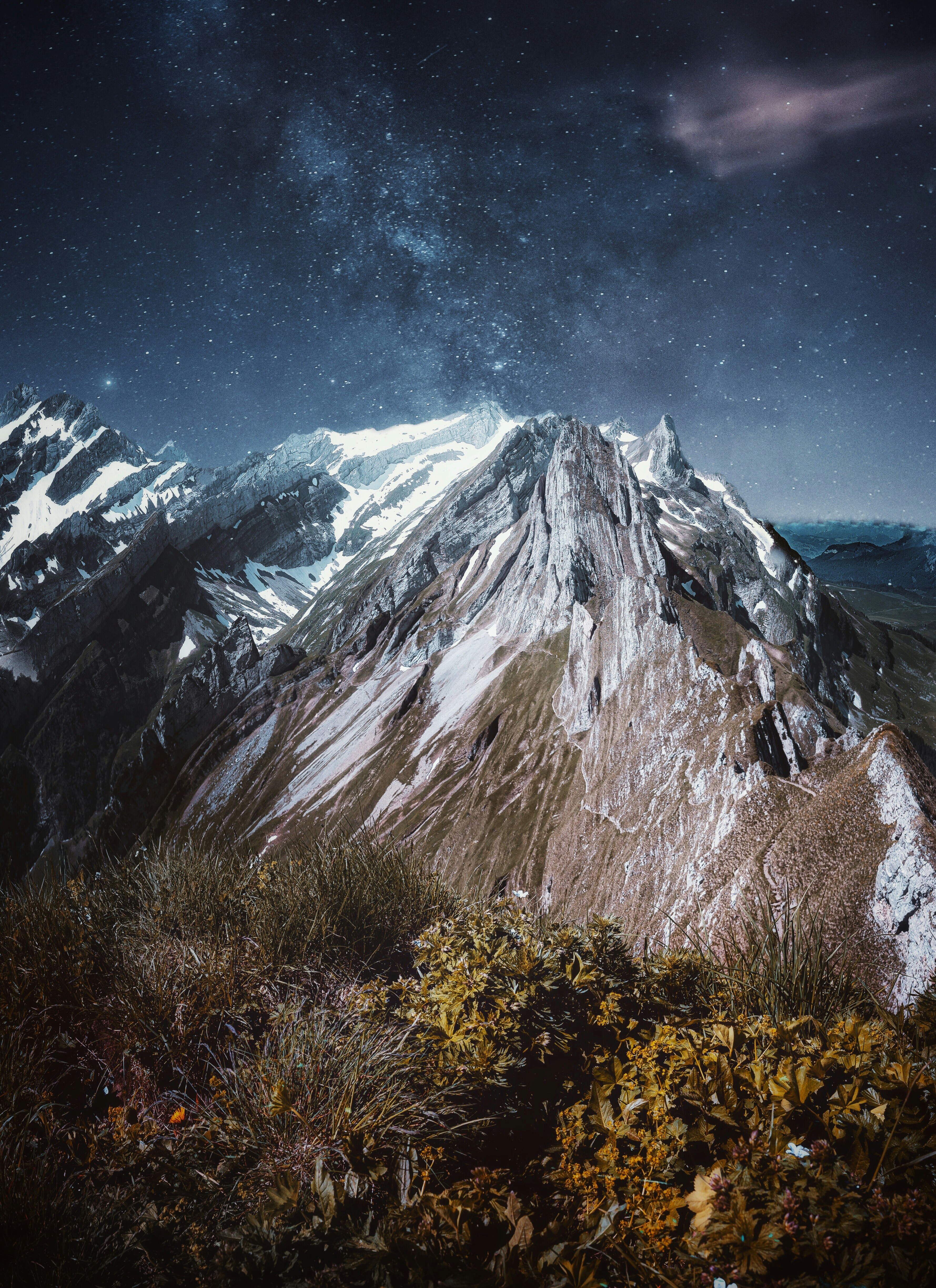Milky Way over the Jagged Alpine Ridge at Night