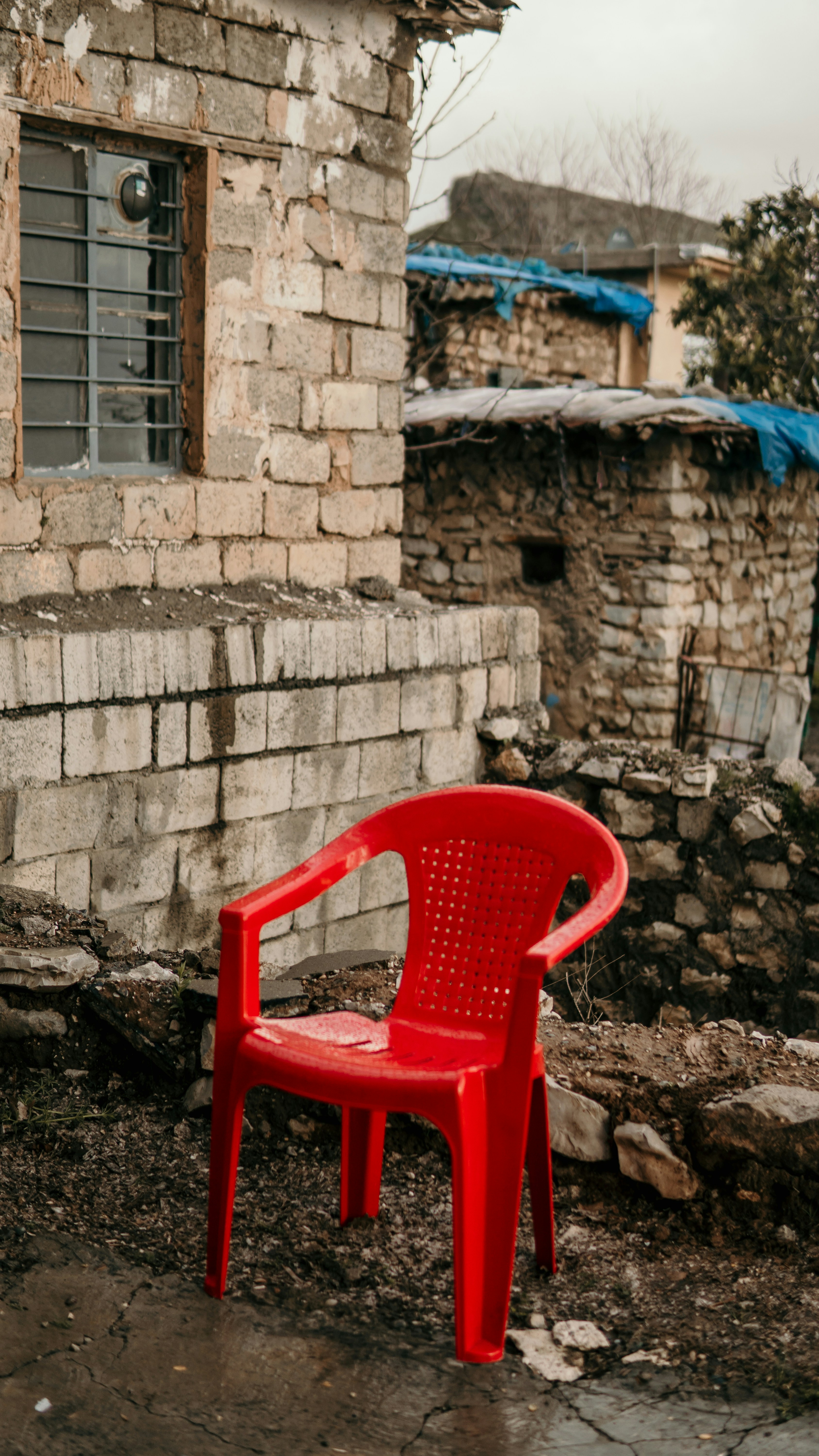 red plastic armchair