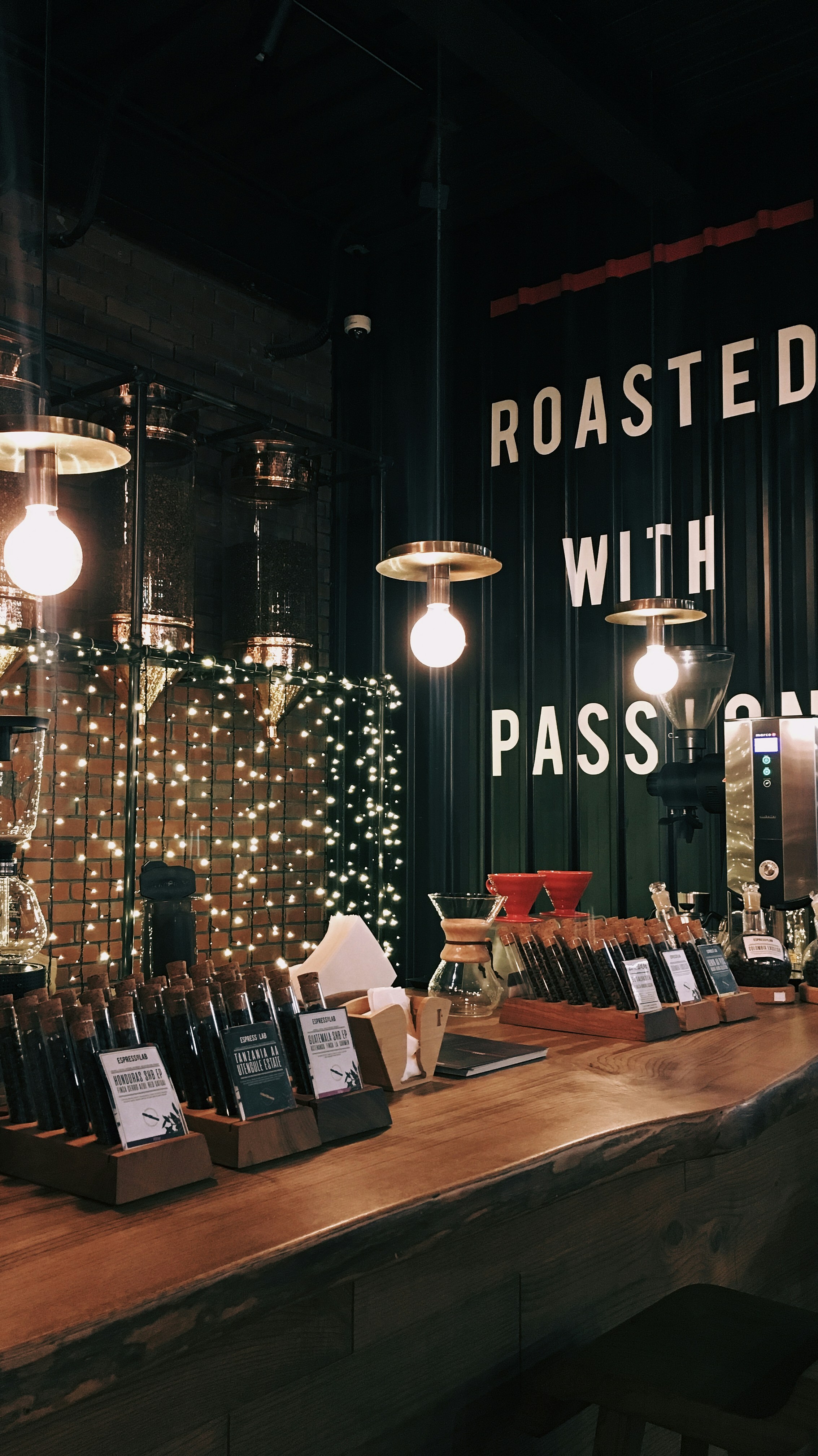 Roasted Ambience: Warm Lights Over a Coffee Bar