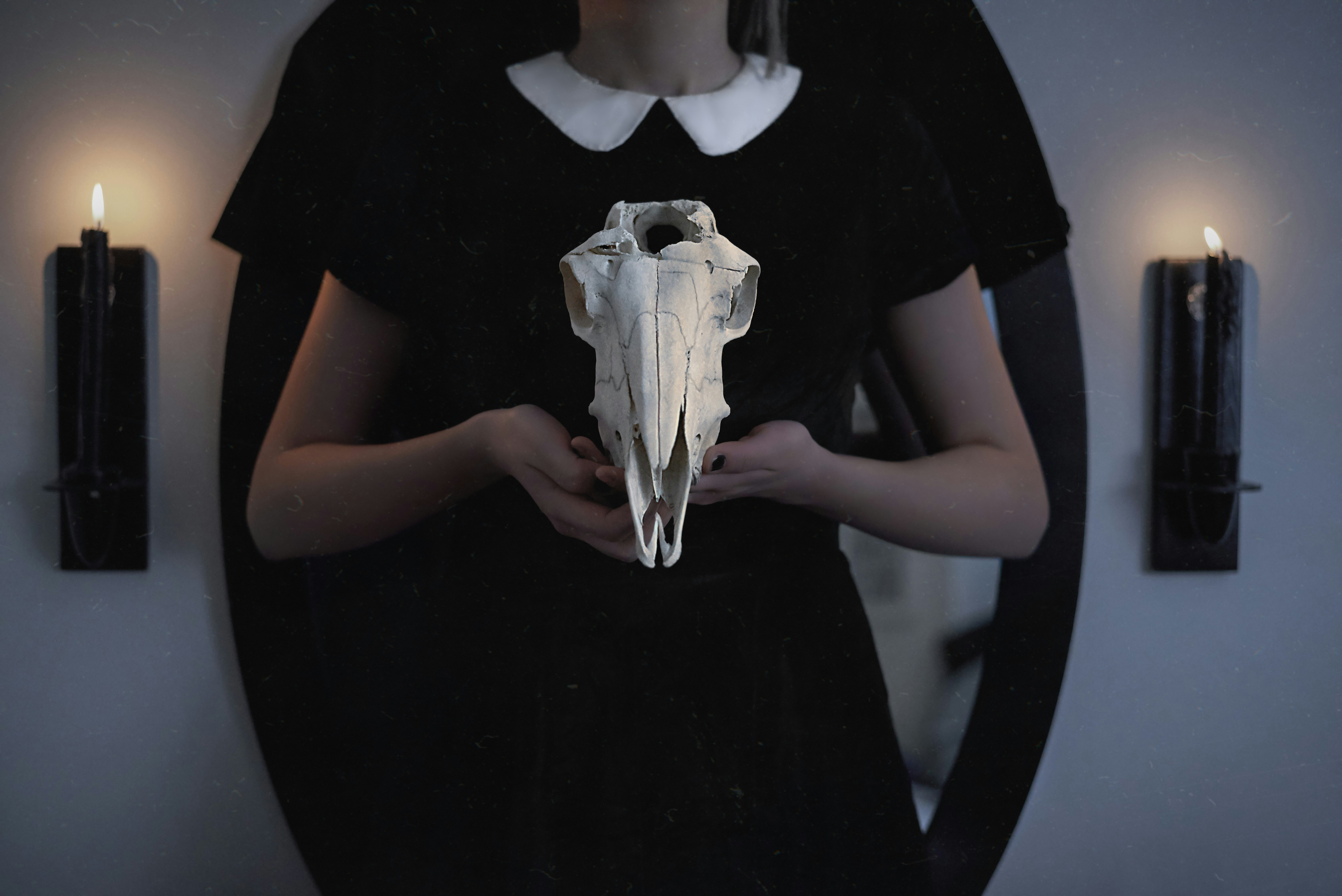 Midnight Reverie: Skull, Mirror, and Candlelight