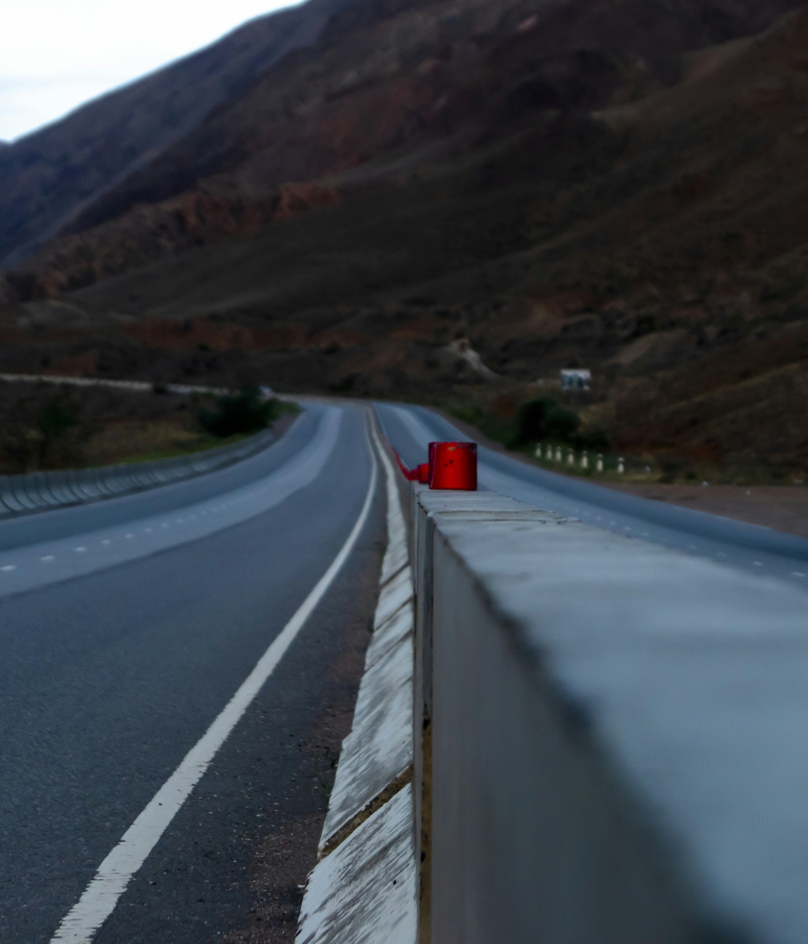 Red Beacon on a Mountain Pass Guardrail