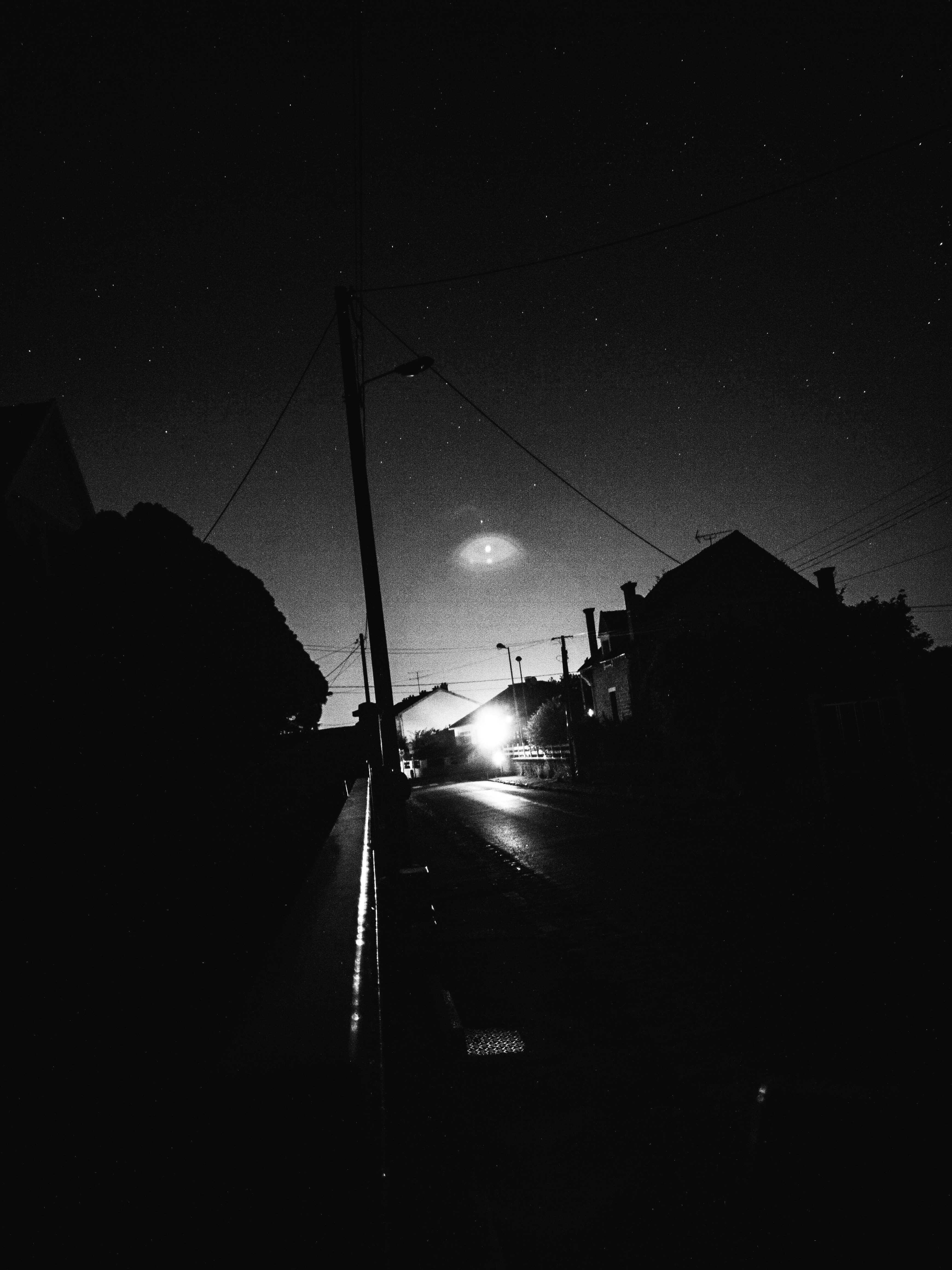 Halo Over the Quiet Street: A Monochrome Nocturne