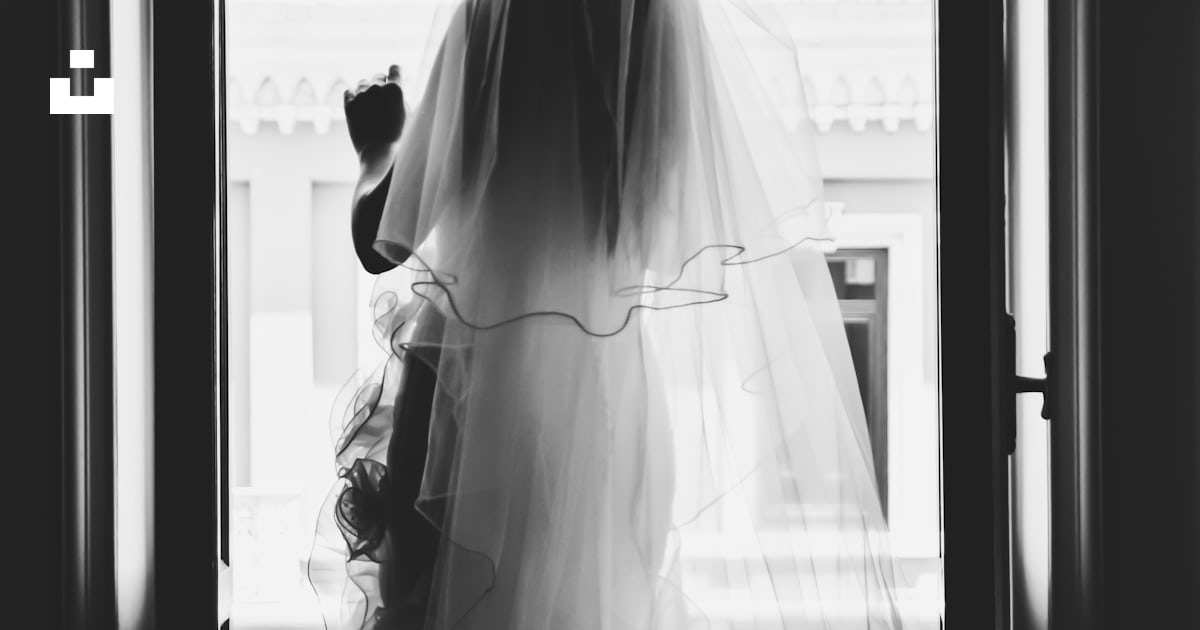 Grayscale Photography Of Woman Wearing Wedding Dress Photo Free White